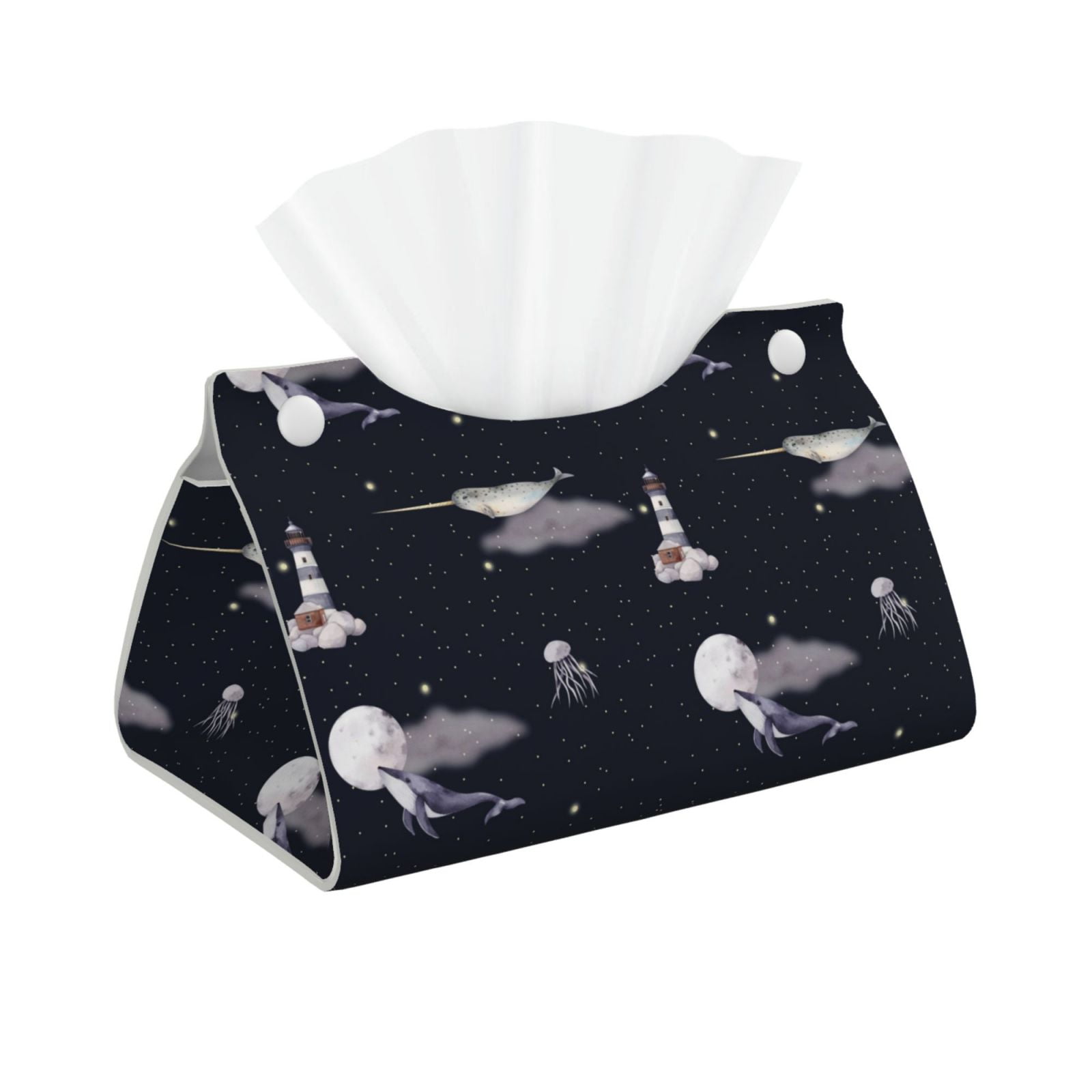 Leather Tissue Box Cover - whale jellyfish moon stars space Long PVC ...