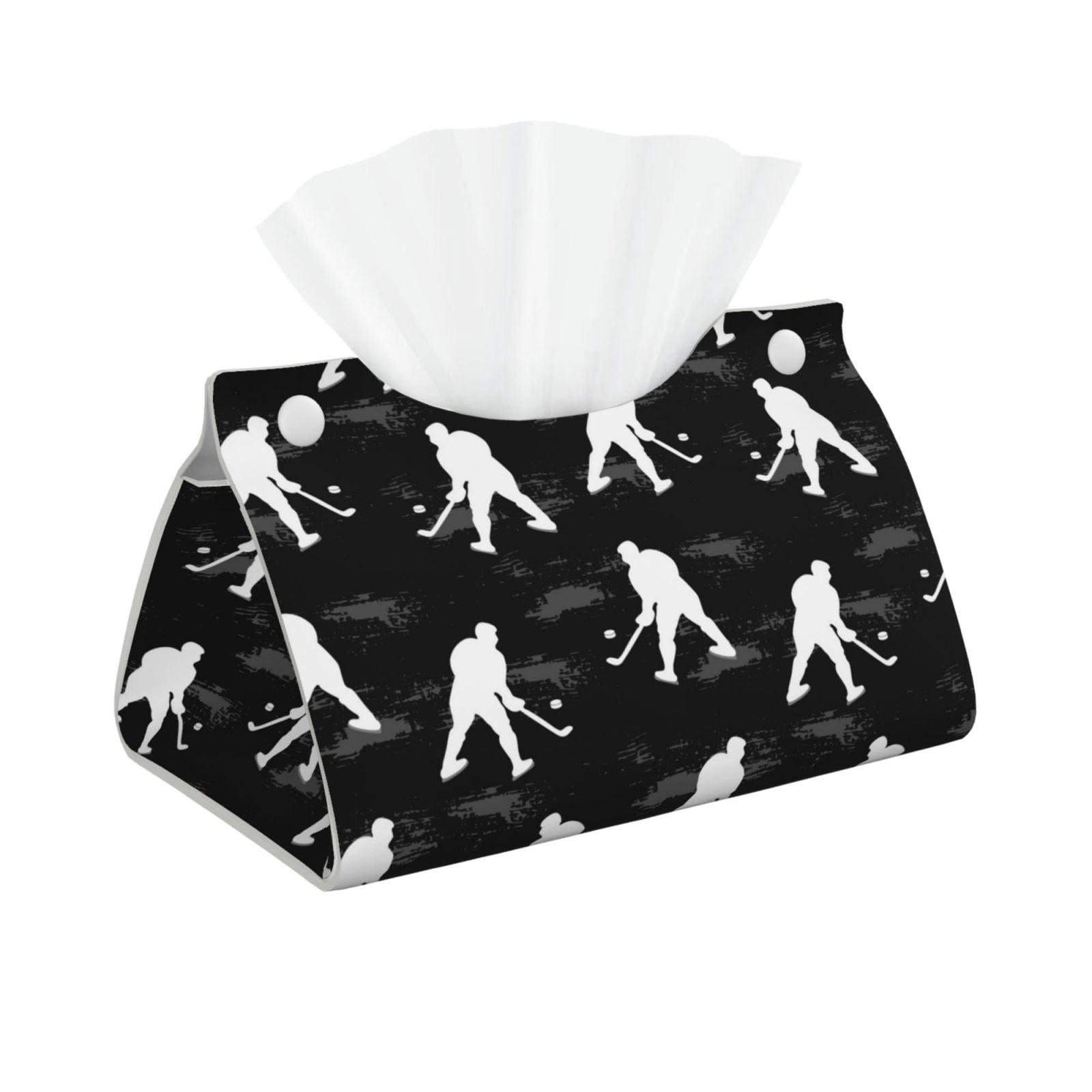 Leather Tissue Box Cover - white hockey players black print Long PVC ...