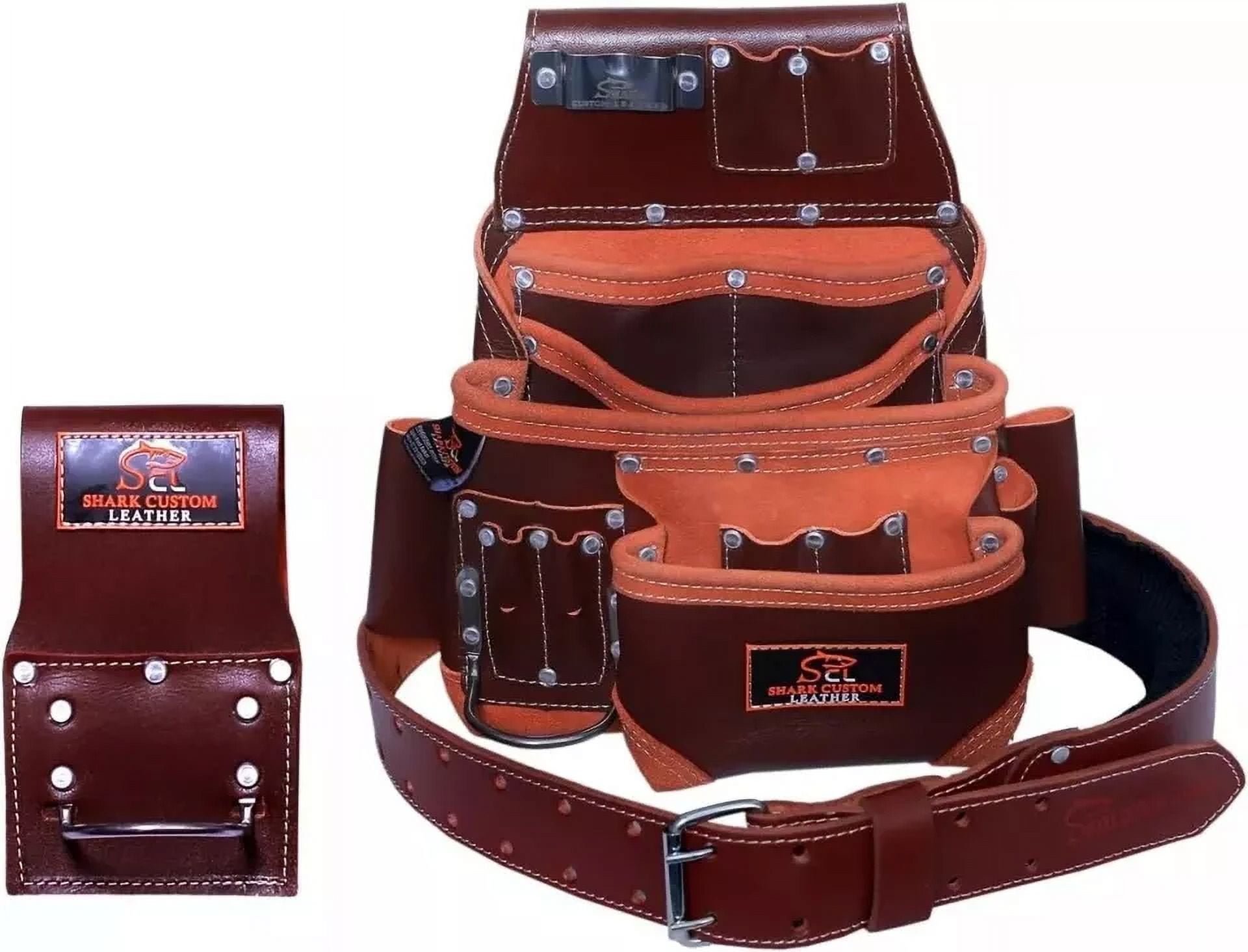 Leather Tool Belt with 14 Pockets, Heavy Duty Multi Purpose Tool Belt ...