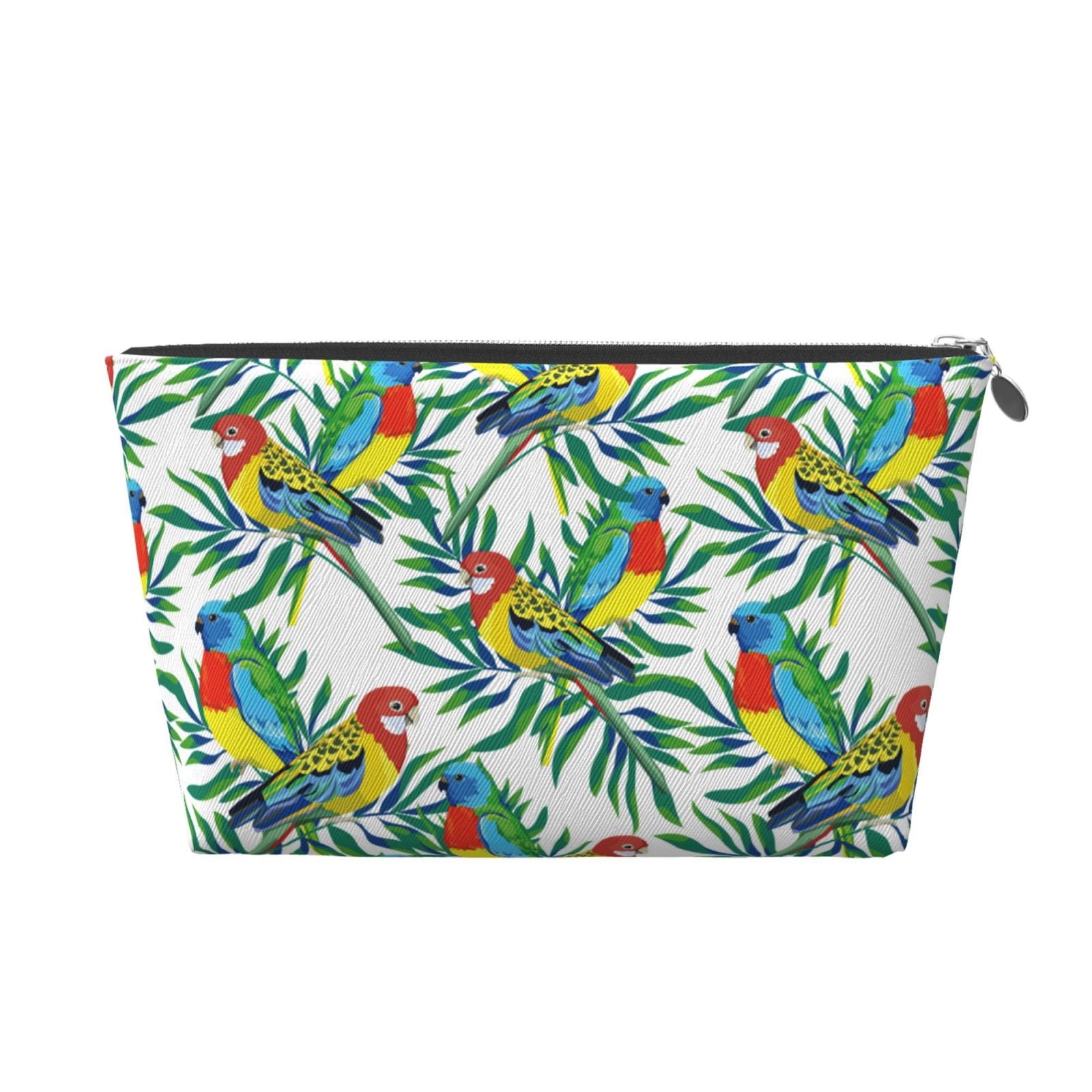 Leather Travel Toiletry Bag for Women and Men Colorful Cute Parrot Palm ...