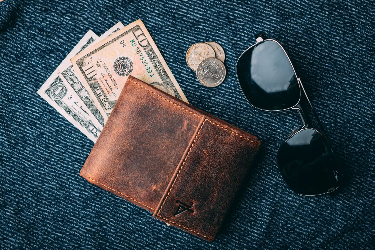 Leather Tri-Fold for Men Velcro Closer with Key Holder Vintage Brown ...