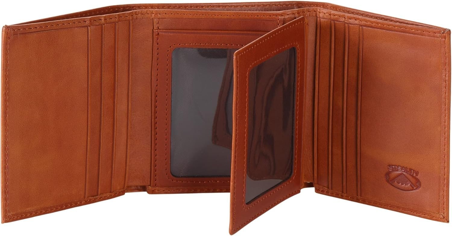 Leather Trifold RFID Wallet For Men With Flip Out ID Holder (Light ...
