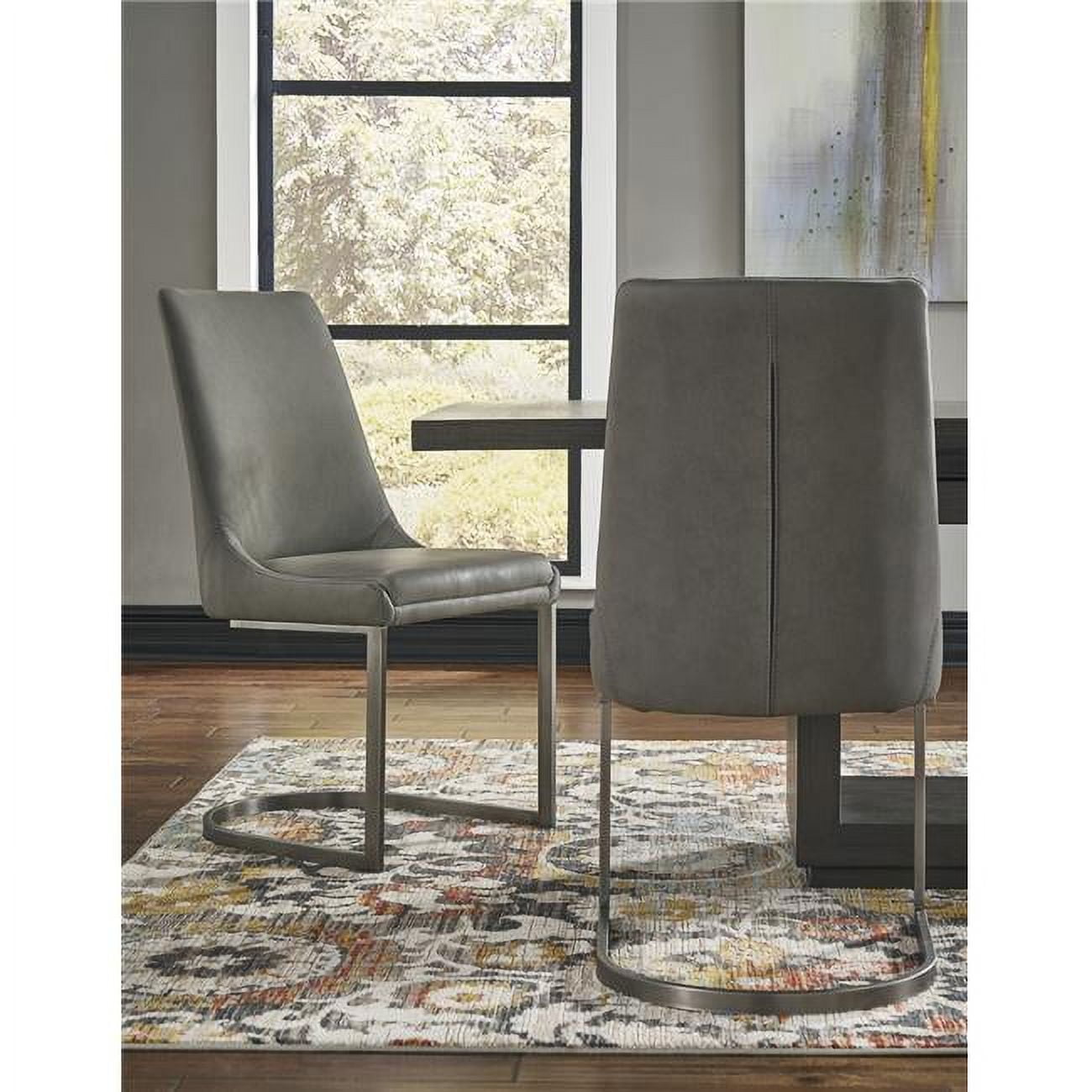 Leather Upholstered Chair with U Shaped Base - Chrome & Gray - 24 x 19 ...