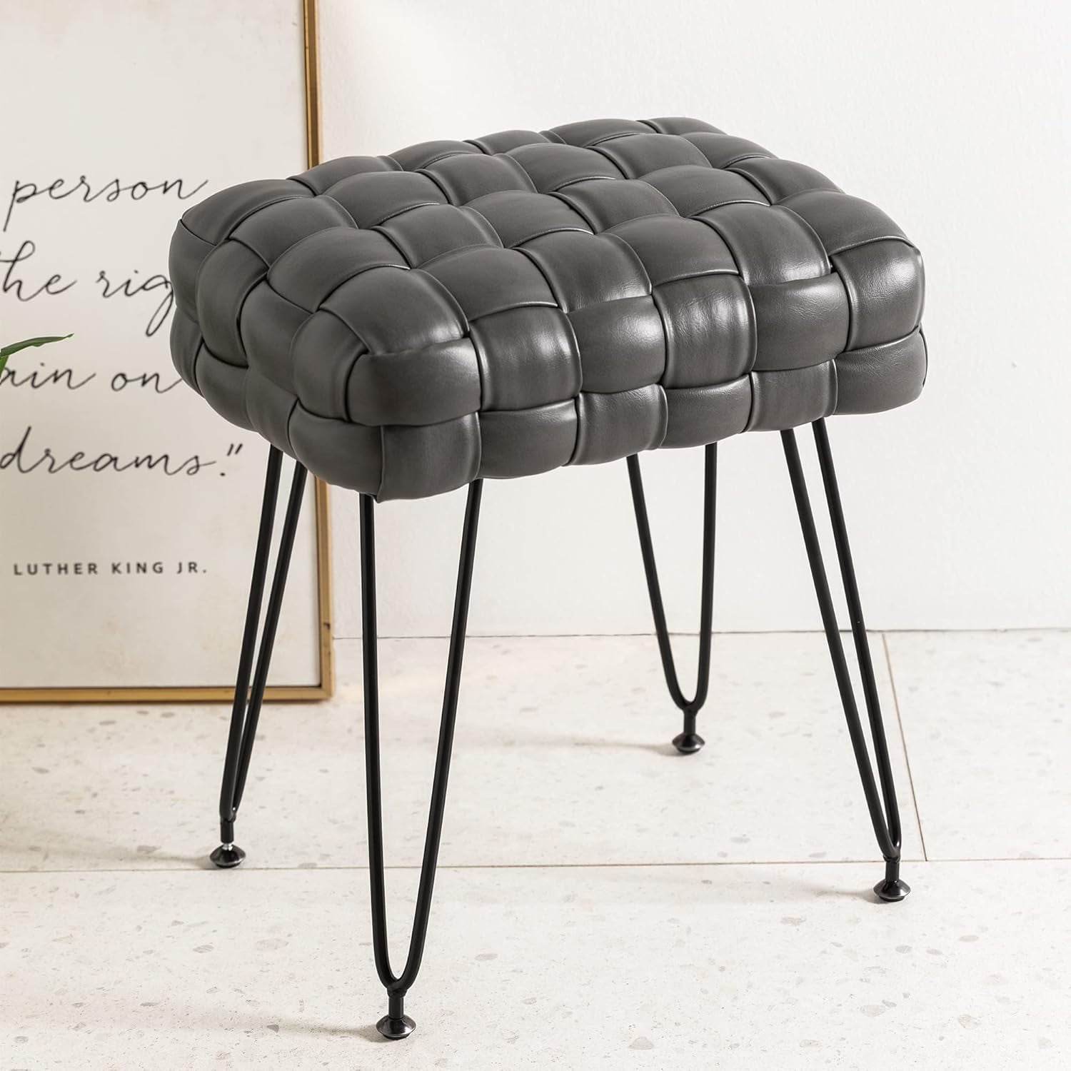 Leather Vanity Stool, Upholstered Make up Bench, Rectangle Ottoman Foot ...
