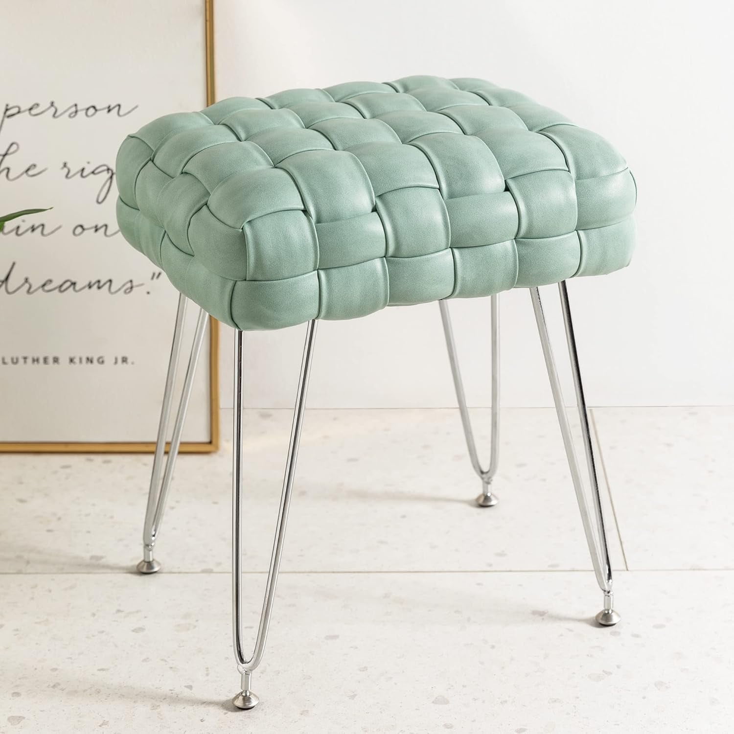 Leather Vanity Stool, Upholstered Make up Bench, Rectangle Ottoman Foot ...