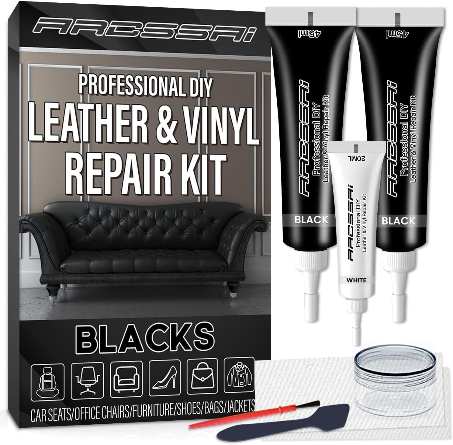 Leather & Vinyl Repair Kit, Sofa, Jacket, Car Seats and Purse. Kit ...