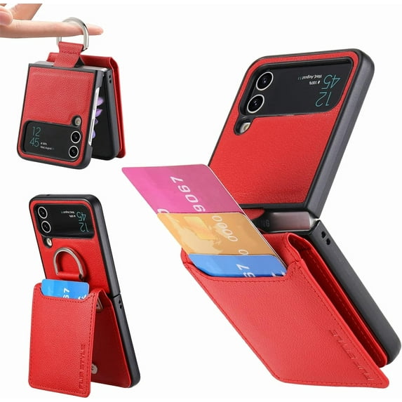 Leather Wallet Stand Phone Case with Ring for Samsung Galaxy Z Flip 4/3 ...