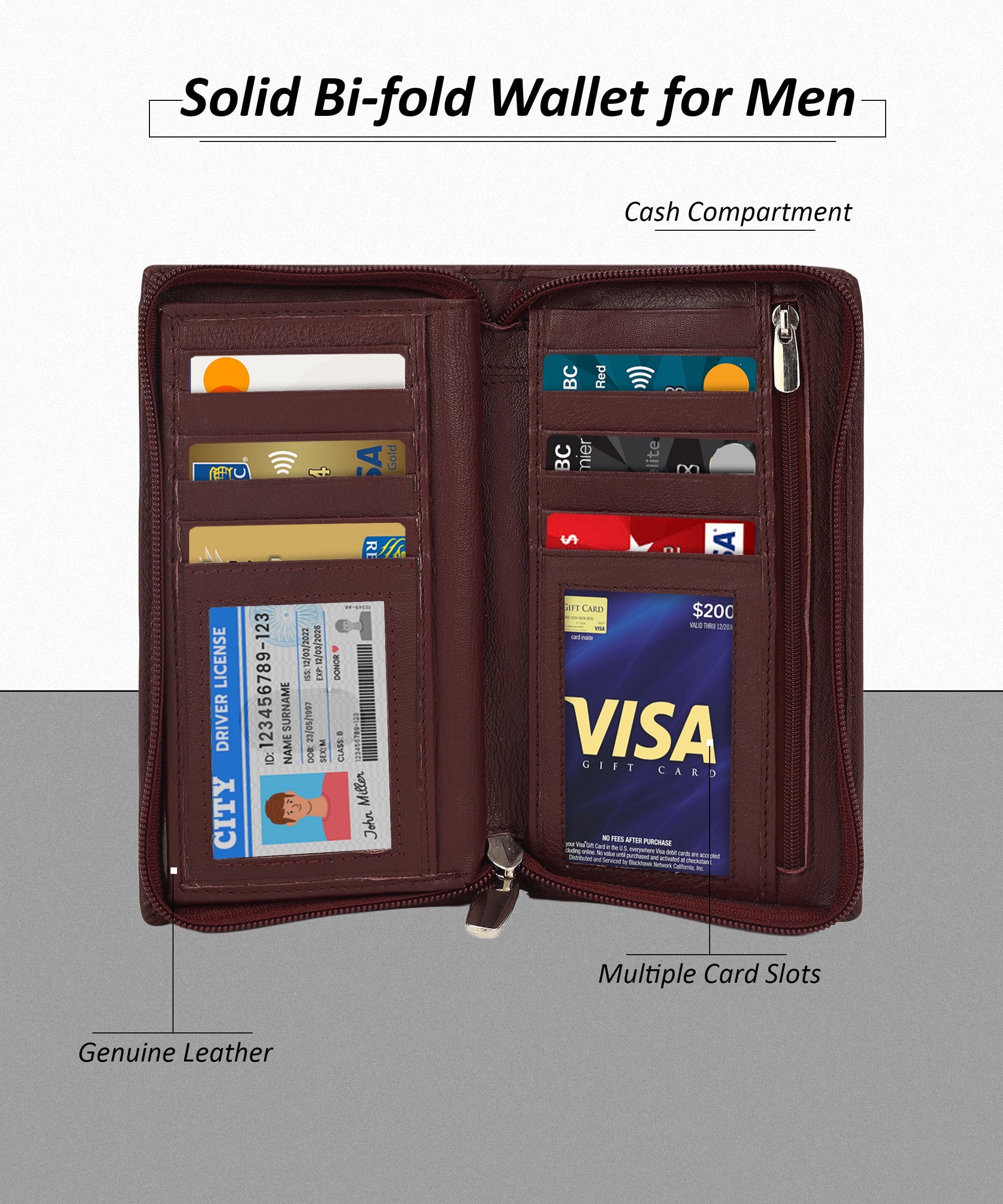 Leather Wallet with pull out Checkbook Cover - All Around Zipper ...