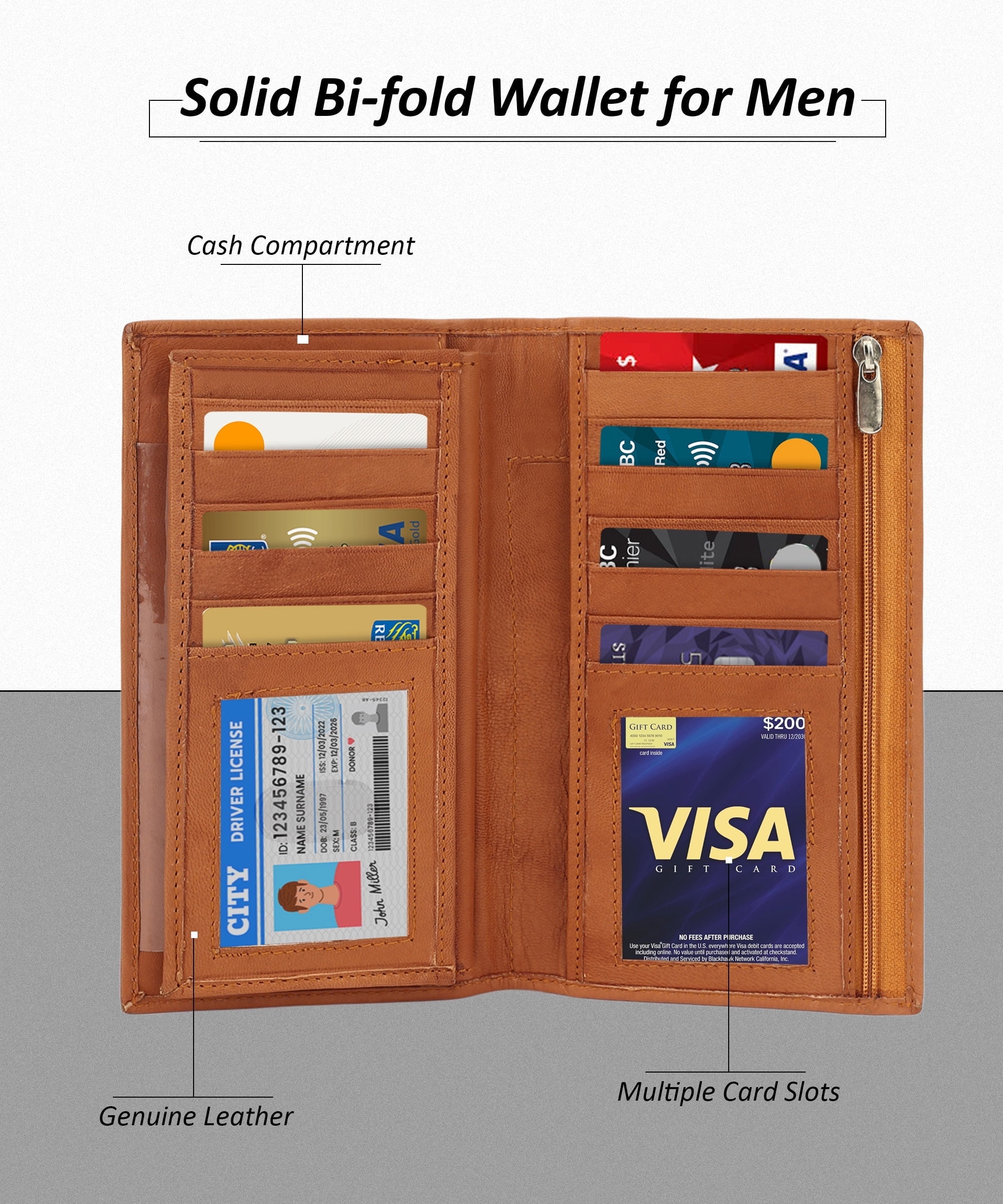 Leather Wallet with pull out Checkbook Cover - All Around Zipper ...