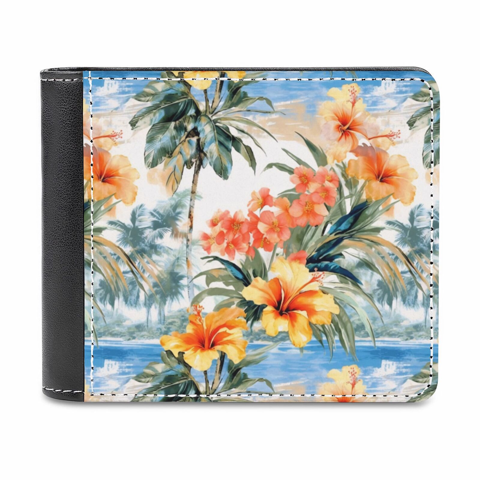 Leather Wallets for Men Bahama Mama Tropical Beach Scenes Floral=2 ...