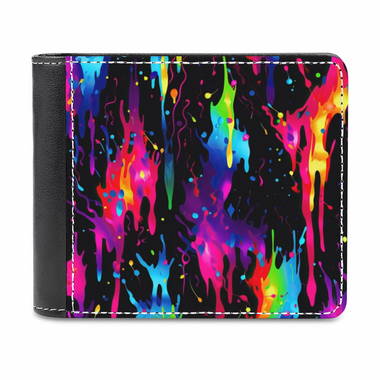 Leather Wallets for Men Neon Splashes Pattern=11 Bifold Father's Day ...