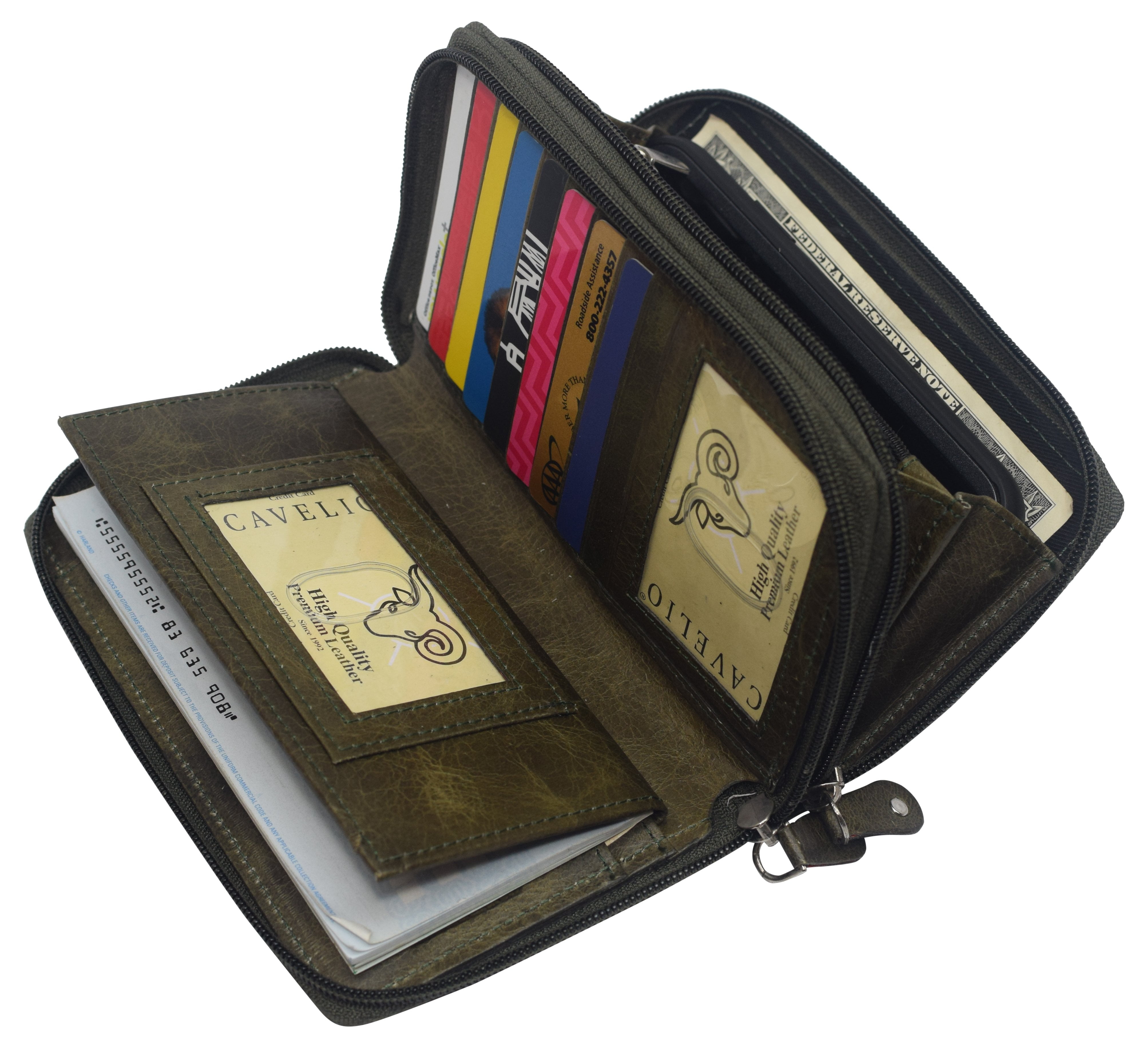 Leather Wallets for Women RFID Blocking Double Zip Around Credit Card ...