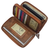 Leather Wallets for Women RFID Blocking Double Zip Around Credit Card ...