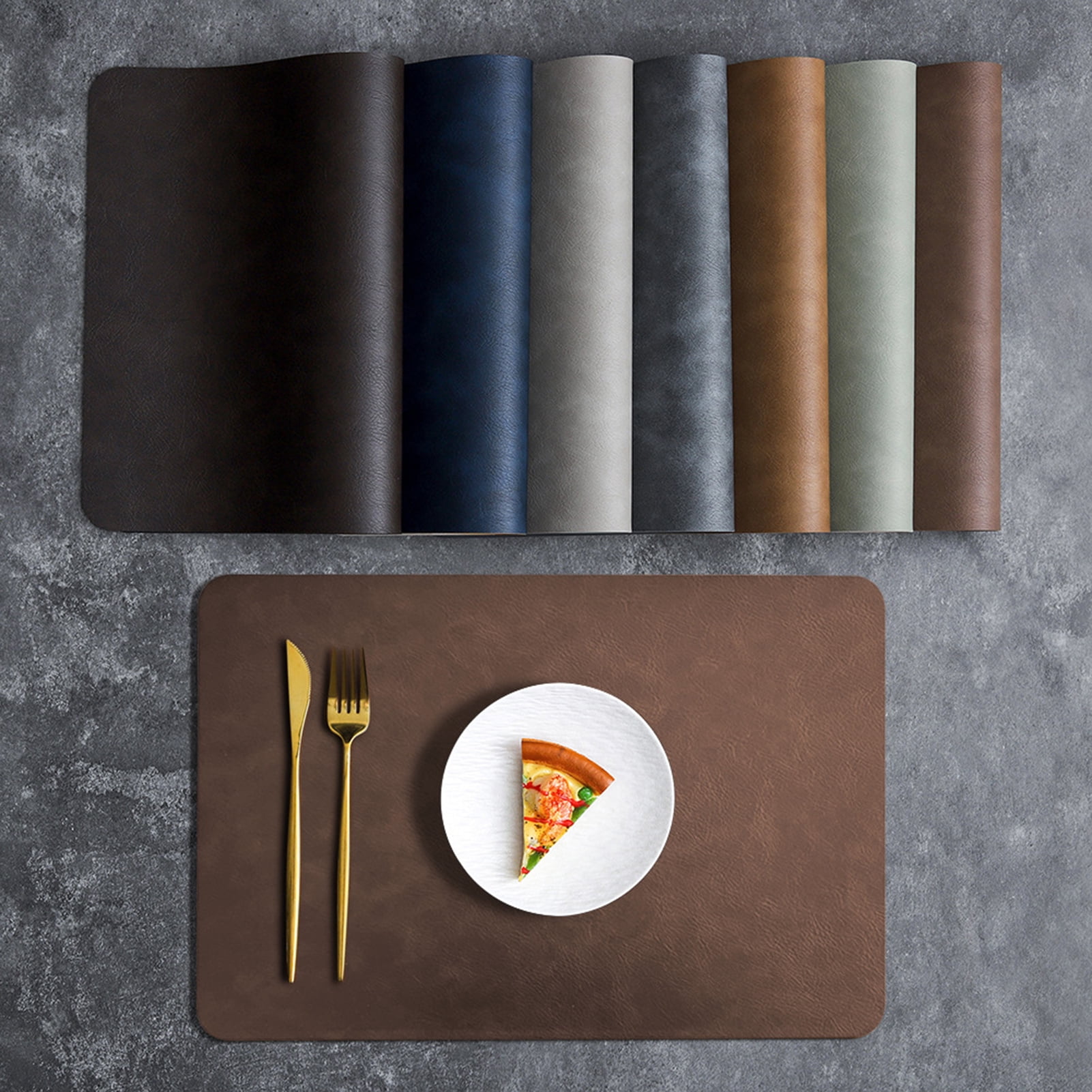 Leather Washable Placemats, Thick Faux Leather Heat Resistant Rectangle ...