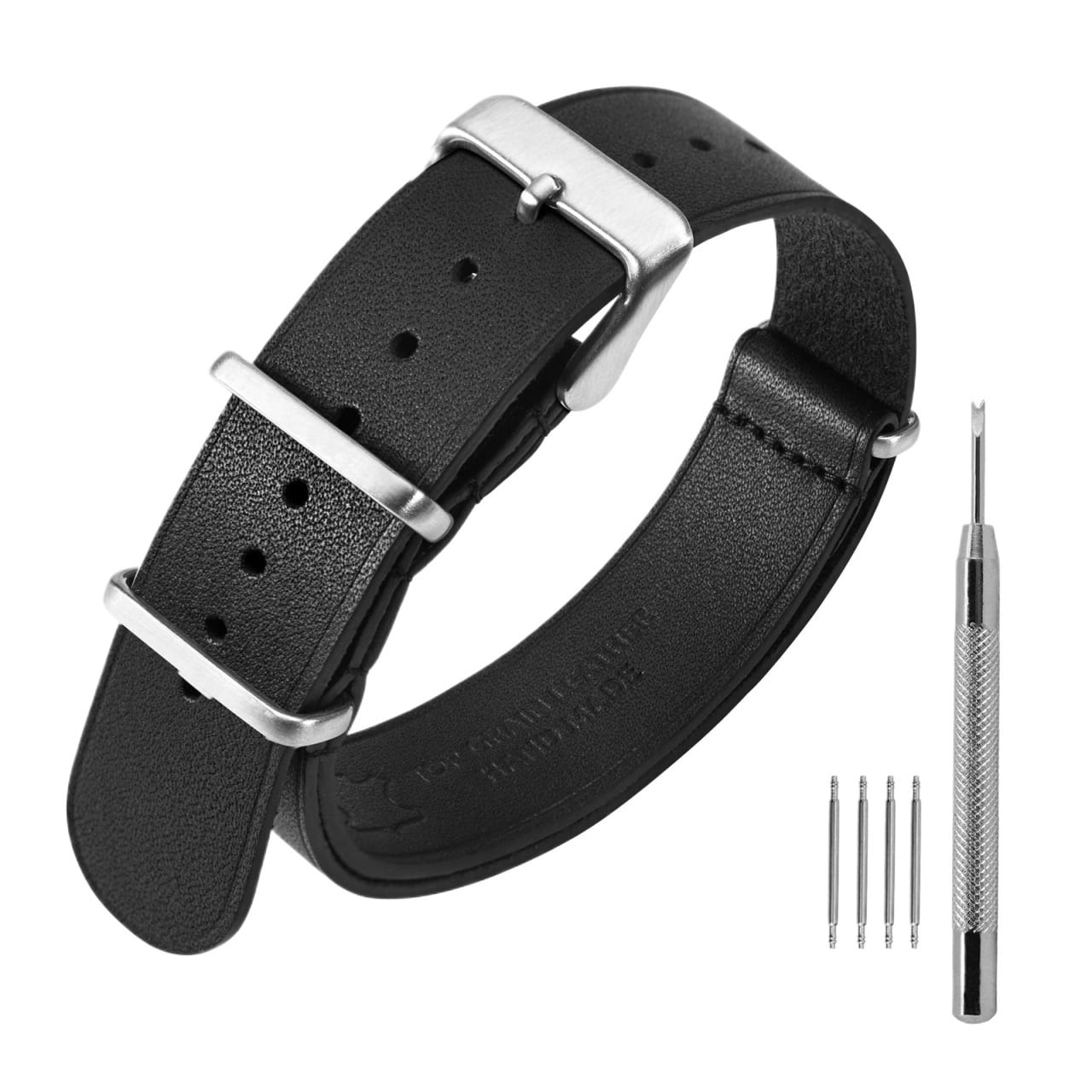 Leather Watch Band 18mm 20mm 22mm, Genuine Calfskin One-Piece Military ...