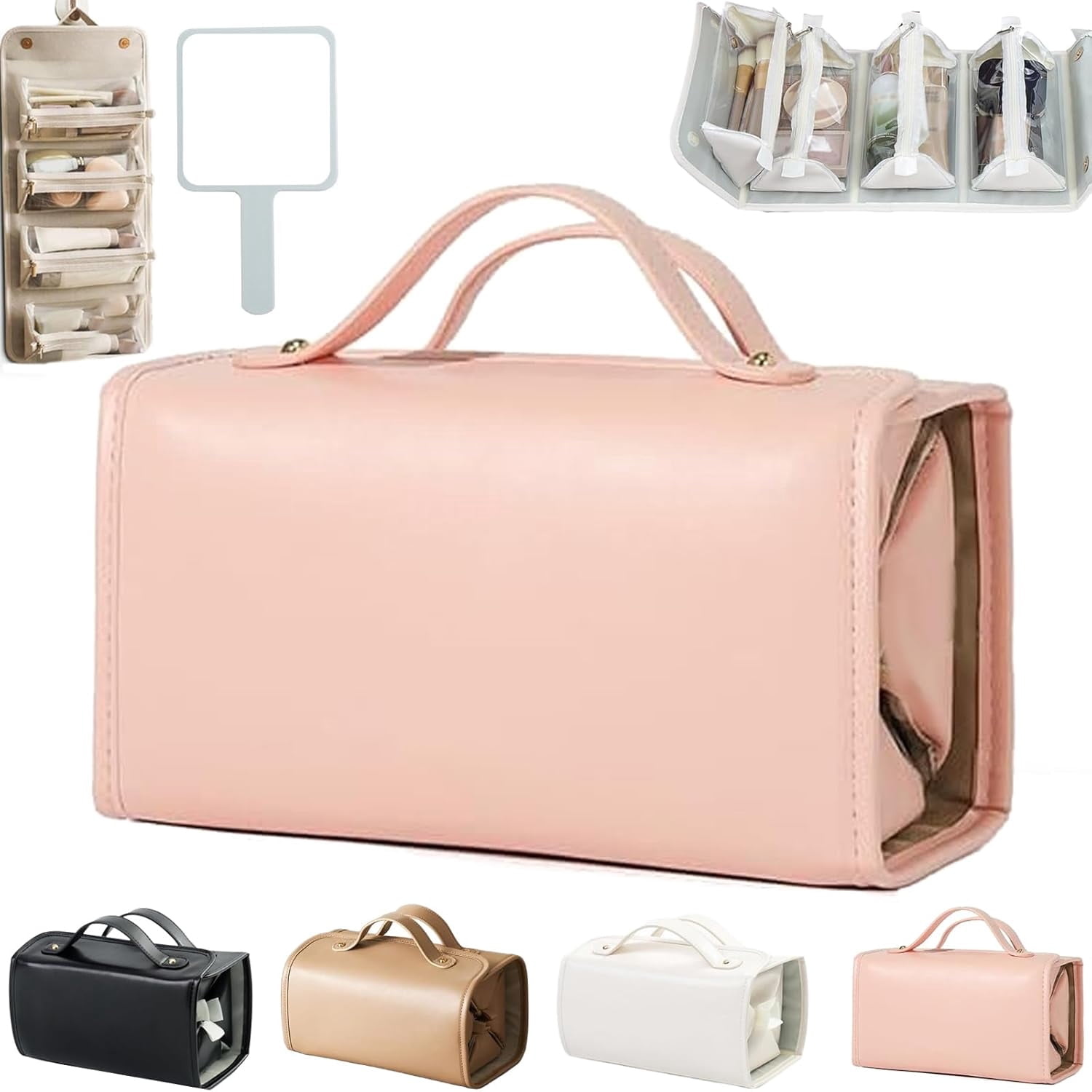 Leather Waterproof Cosmetic Bag Detachable 4 in 1, Binozinco Makeup Bag ...
