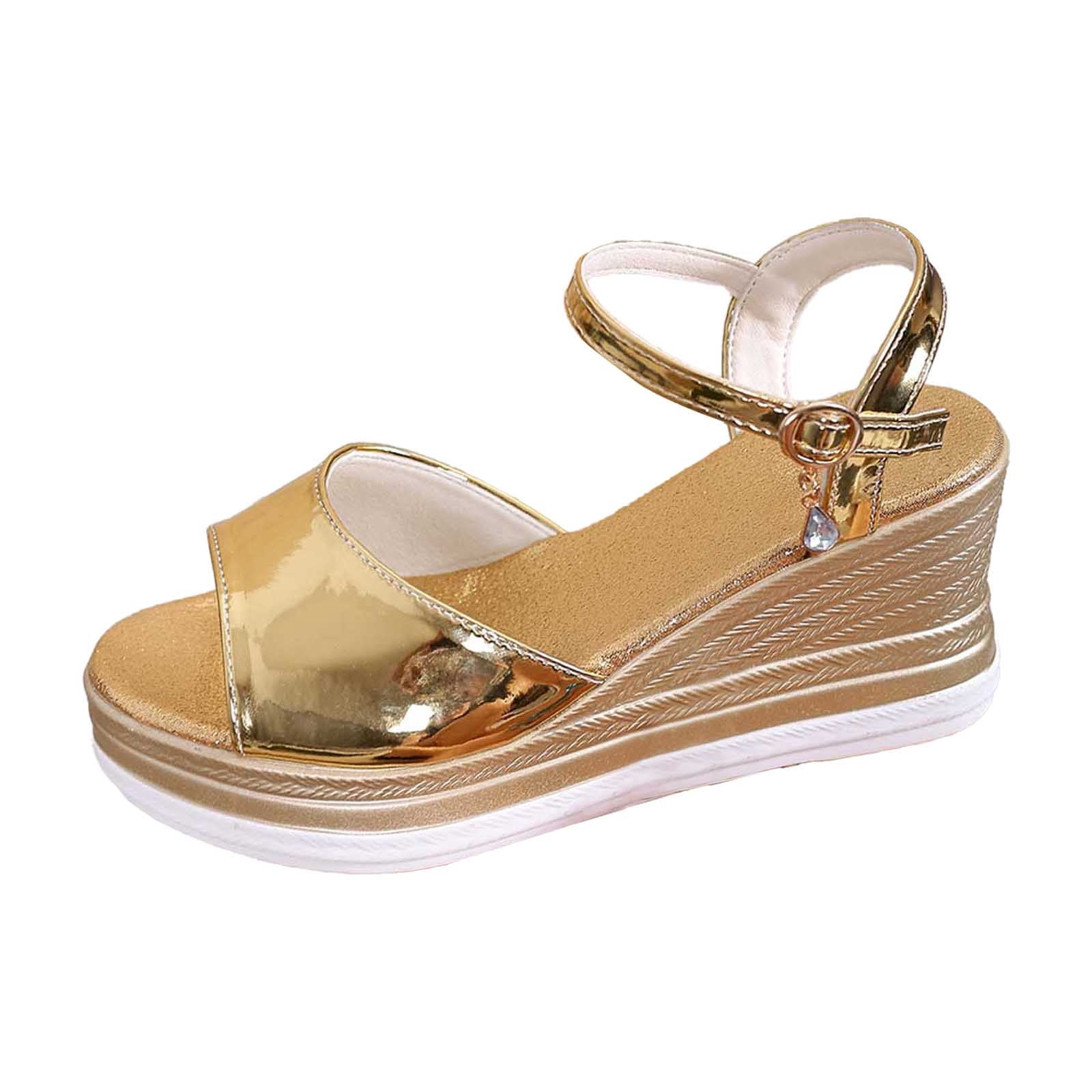 Leather Wedges Sandals for Women Classic Lightweight Square-Toe Wedge ...