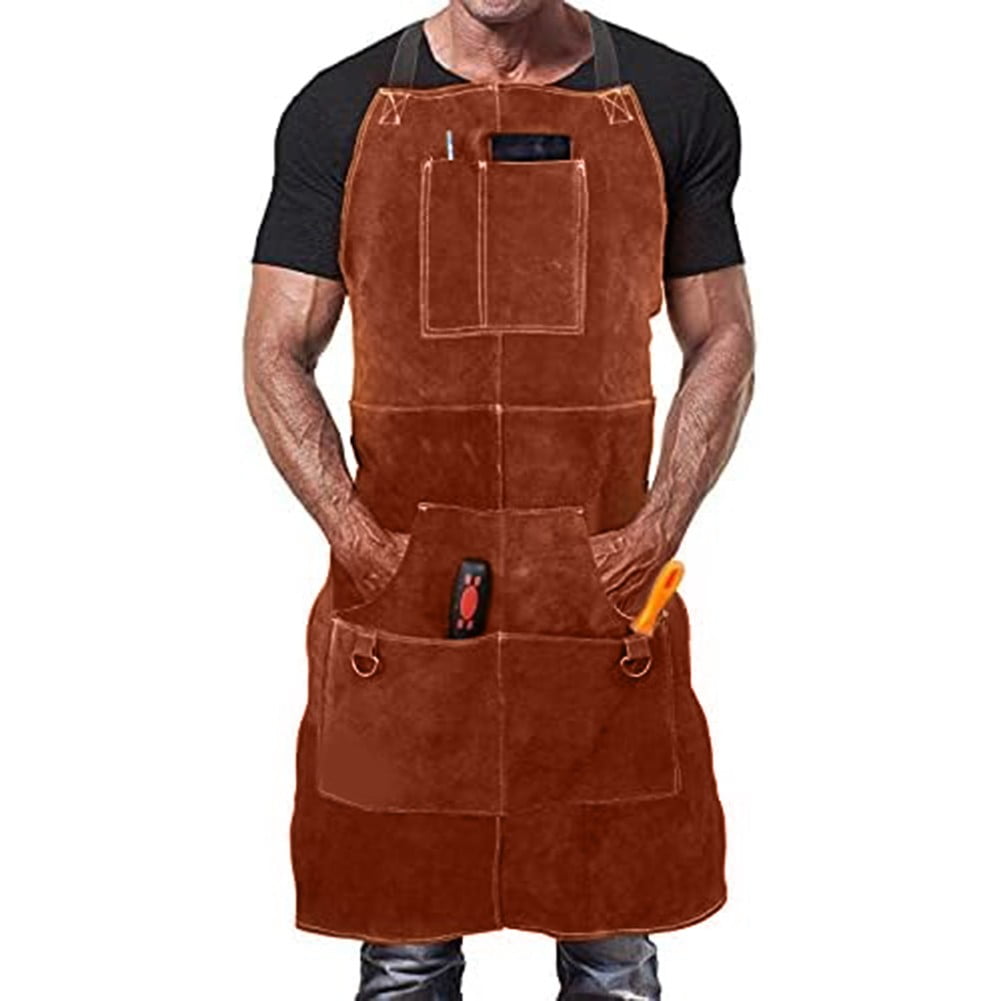 Leather Welding Apron With 6 Pockets for Men Heavy Duty Apron Heat And ...