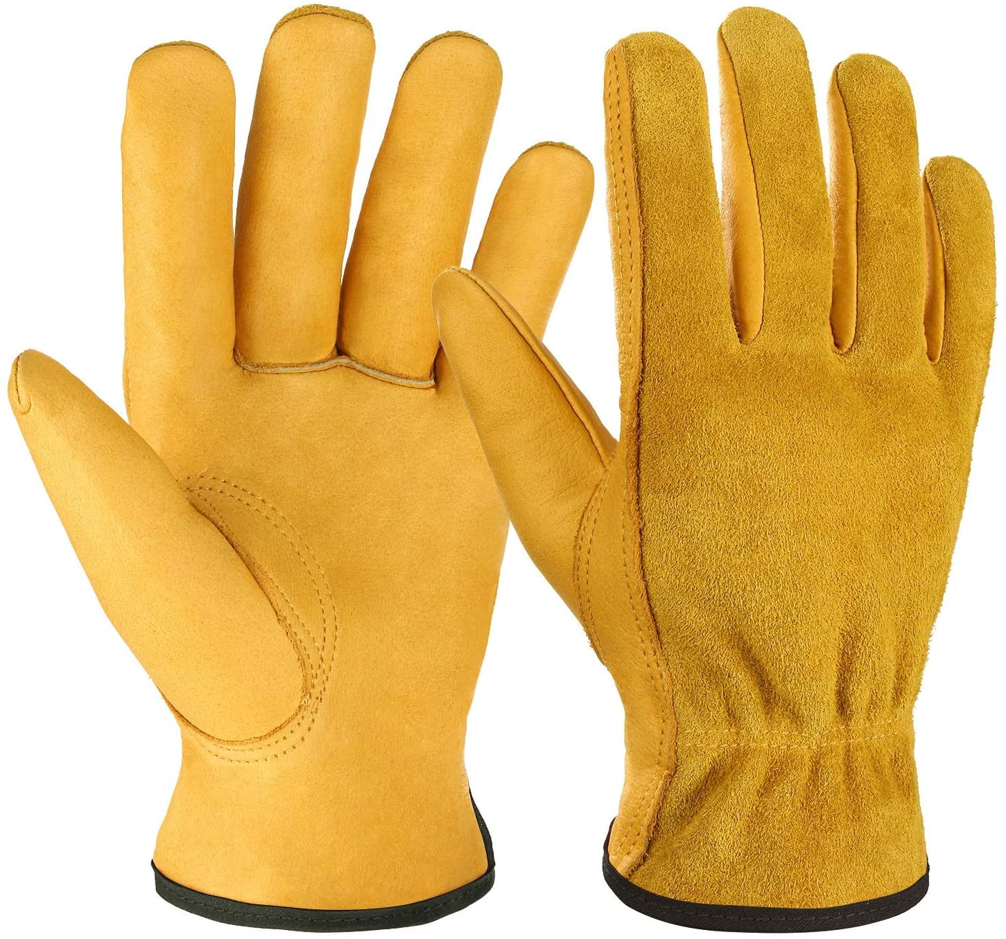 Leather Work Gloves Flex Grip Tough Cowhide Gardening Glove for Wood Cutting/Construction/Truck ...