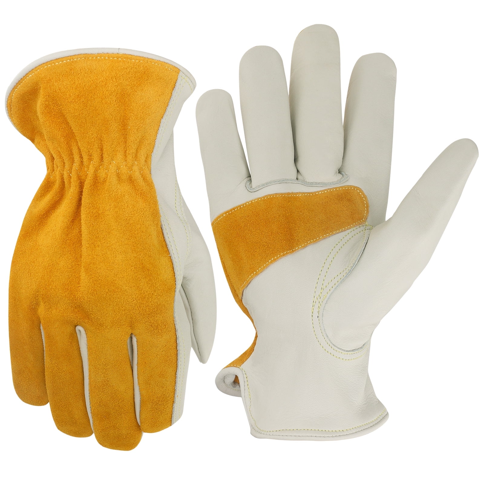 Leather Work Gloves for Men Women, Yellow Mens Leather Working Gloves,Gardening Gloves,Cowhide ...