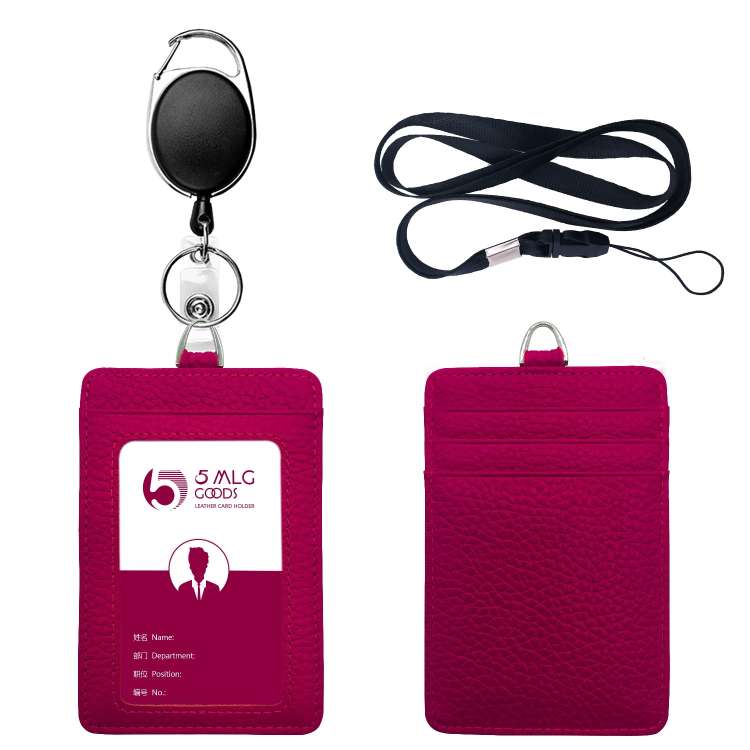 5MLGgoods Leather I'd Badge Key Cardholder with Clip Lanyards, Cerise ...