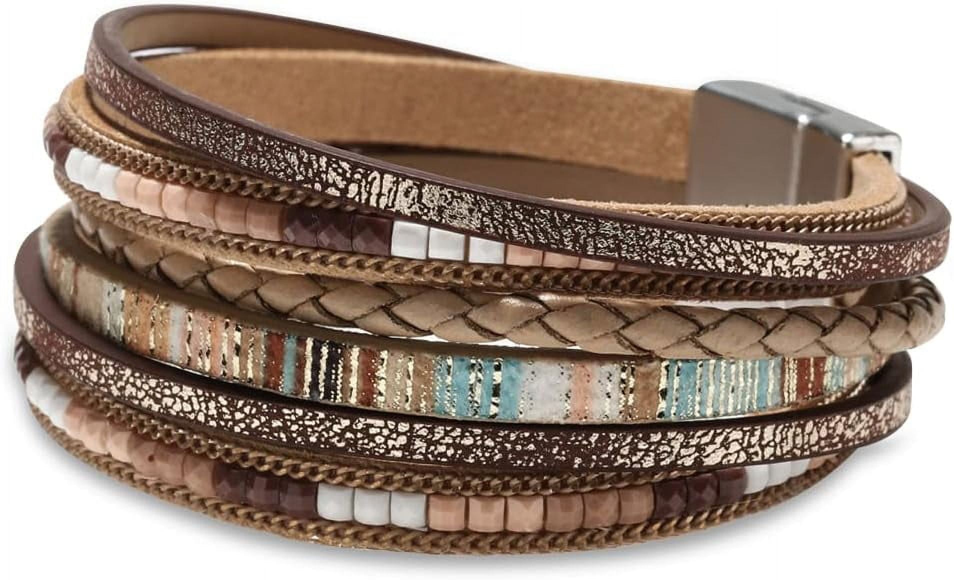 Leather Wrap Bracelets for Women, Boho Leopard Multi-Layer Crystal ...