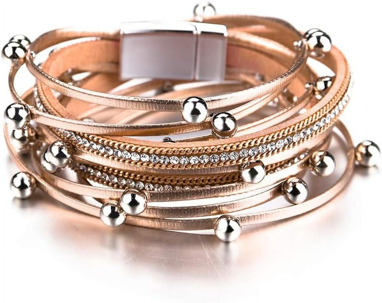 Leather Wrap Bracelets for Women, Boho Leopard Multi-Layer Crystal ...