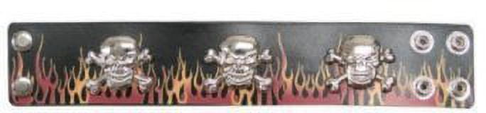 Leather Wristband with Metal Skulls and Fire Design - Walmart.com