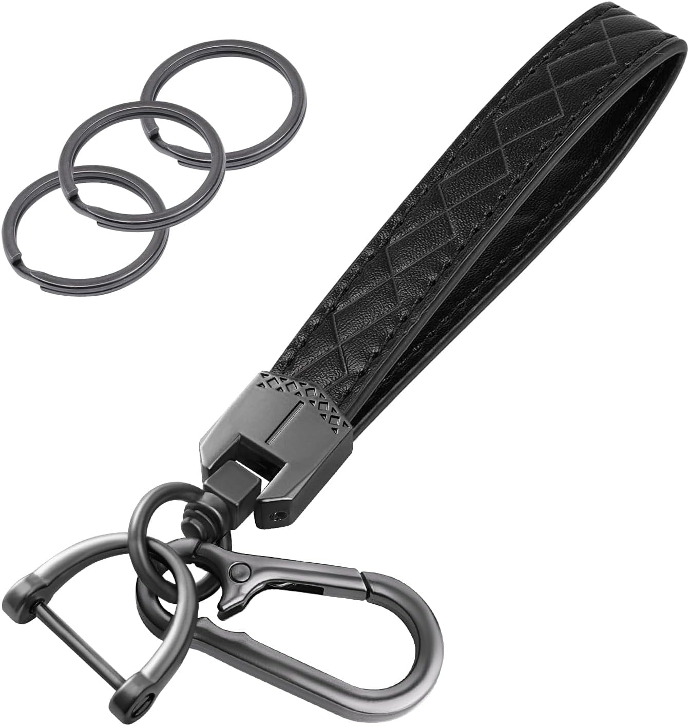 Leather Wristlet Keychain,Car Key Chain Wrist Keychain with 3 Key Ring ...