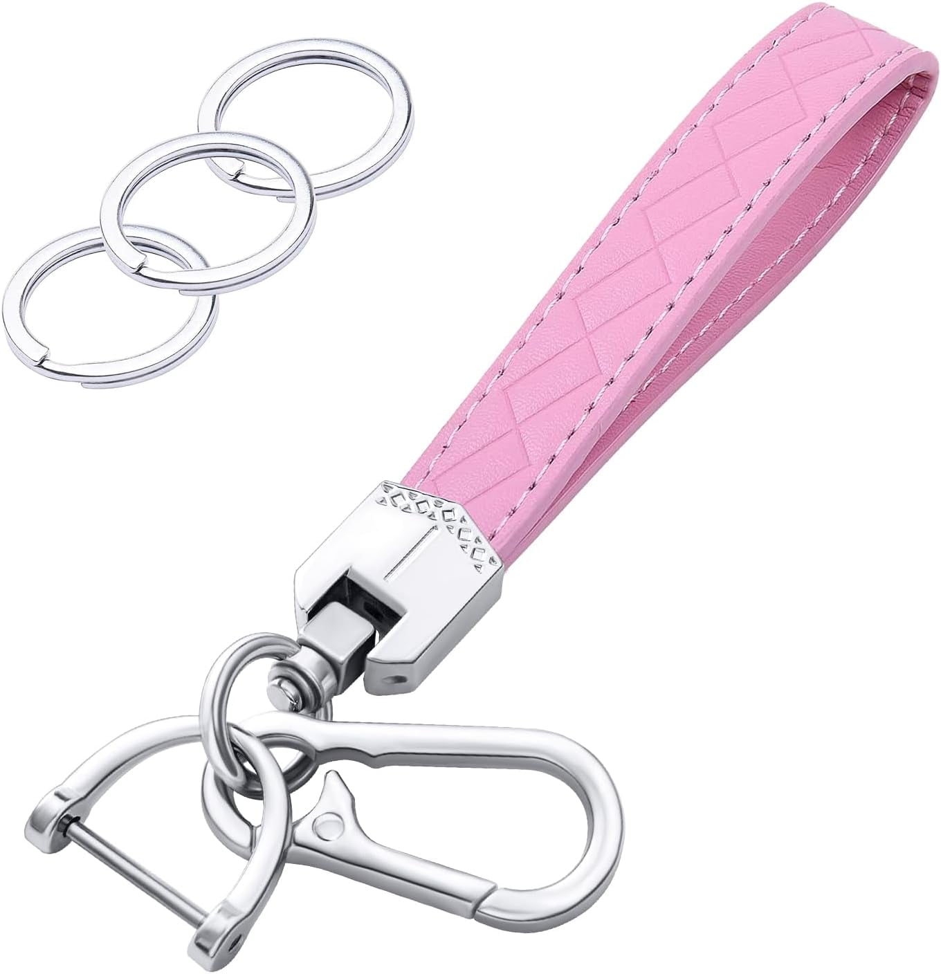 Leather Wristlet Keychain,Car Key Chain Wrist Keychain with 3 Key Ring ...