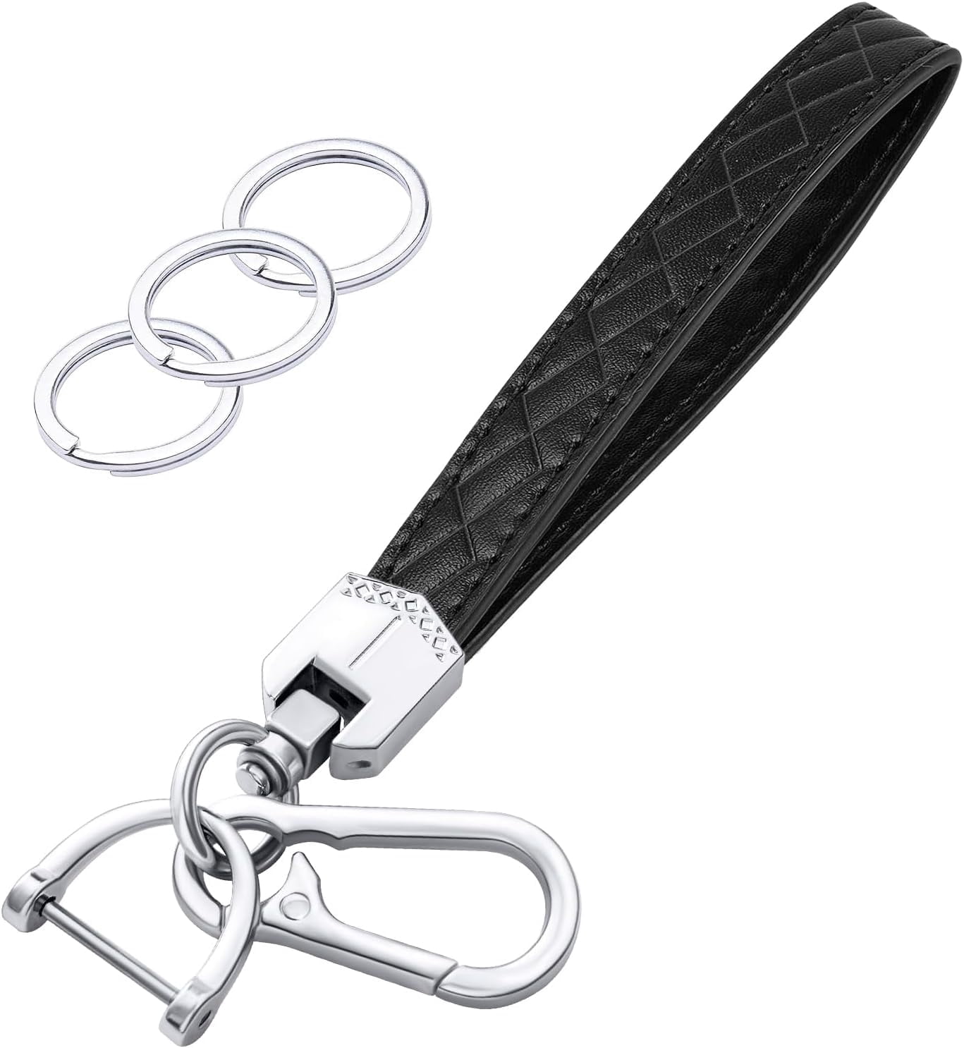 Leather Wristlet Keychain, Car Key Chain Wrist Keychain with 3 Key Ring ...