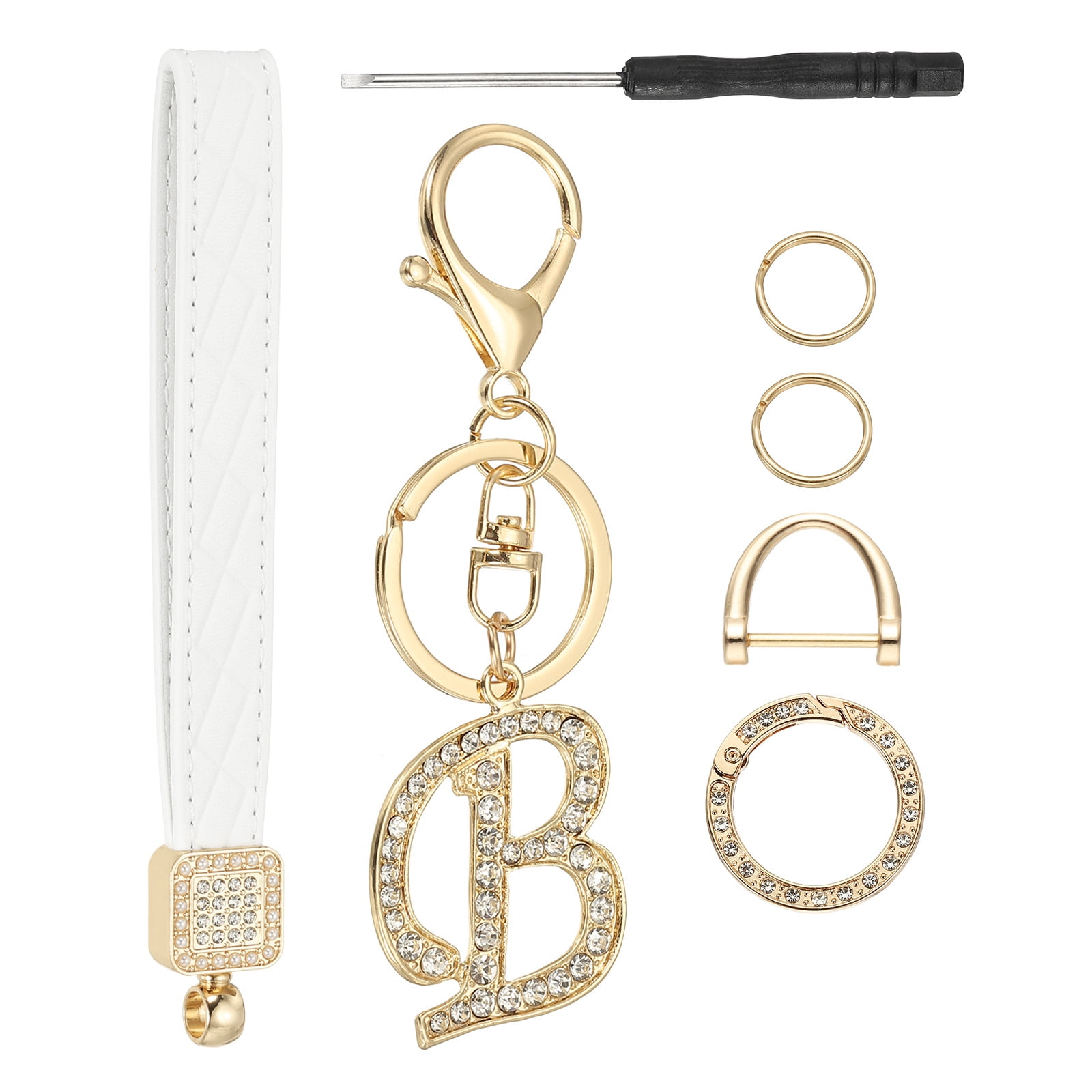Leather Wristlet Keychain, Chic Letter B Keychains with Key Ring and D ...