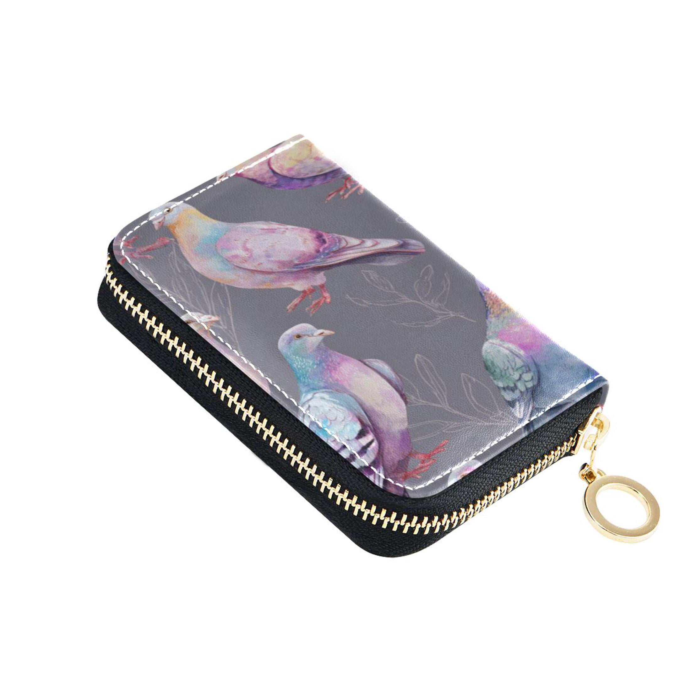 Leather Zipper Card Bag 4.7x3.1x0.8Inch Women's Card Bag Coin Purse ...