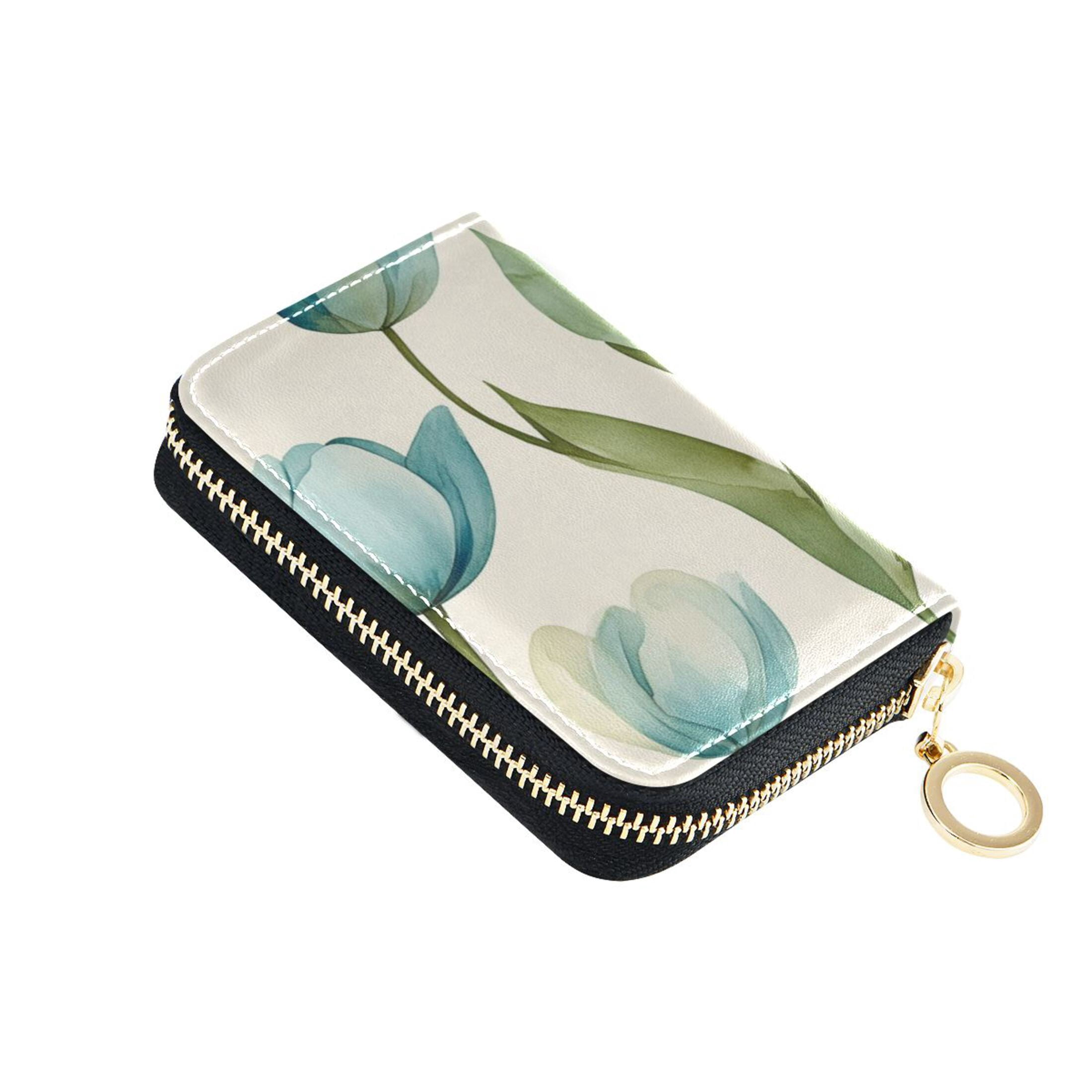 Leather Zipper Card Bag 4.7x3.1x0.8Inch Women's Card Bag Coin Purse ...