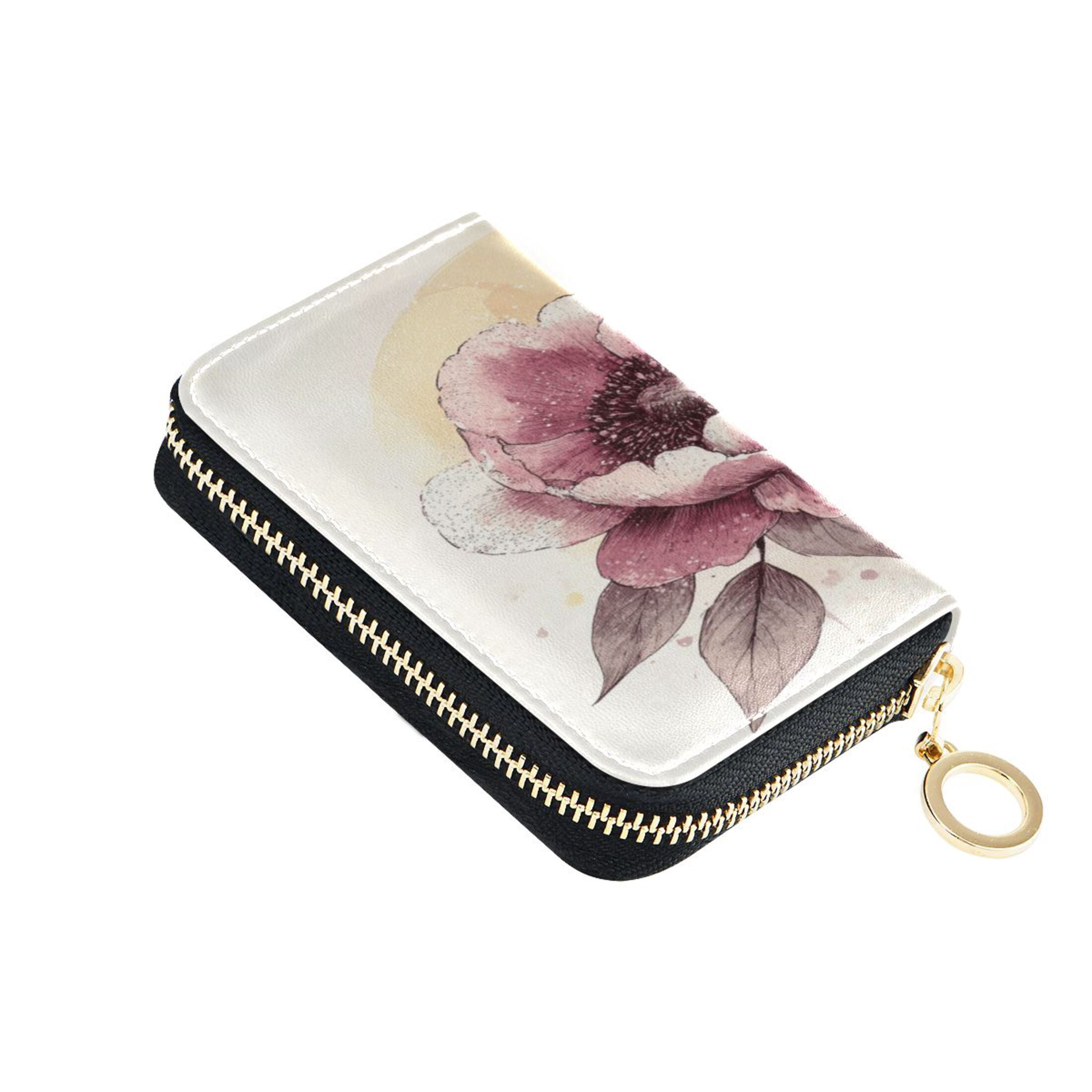 Leather Zipper Card Bag 4.7x3.1x0.8Inch Women's Card Bag Coin Purse ...
