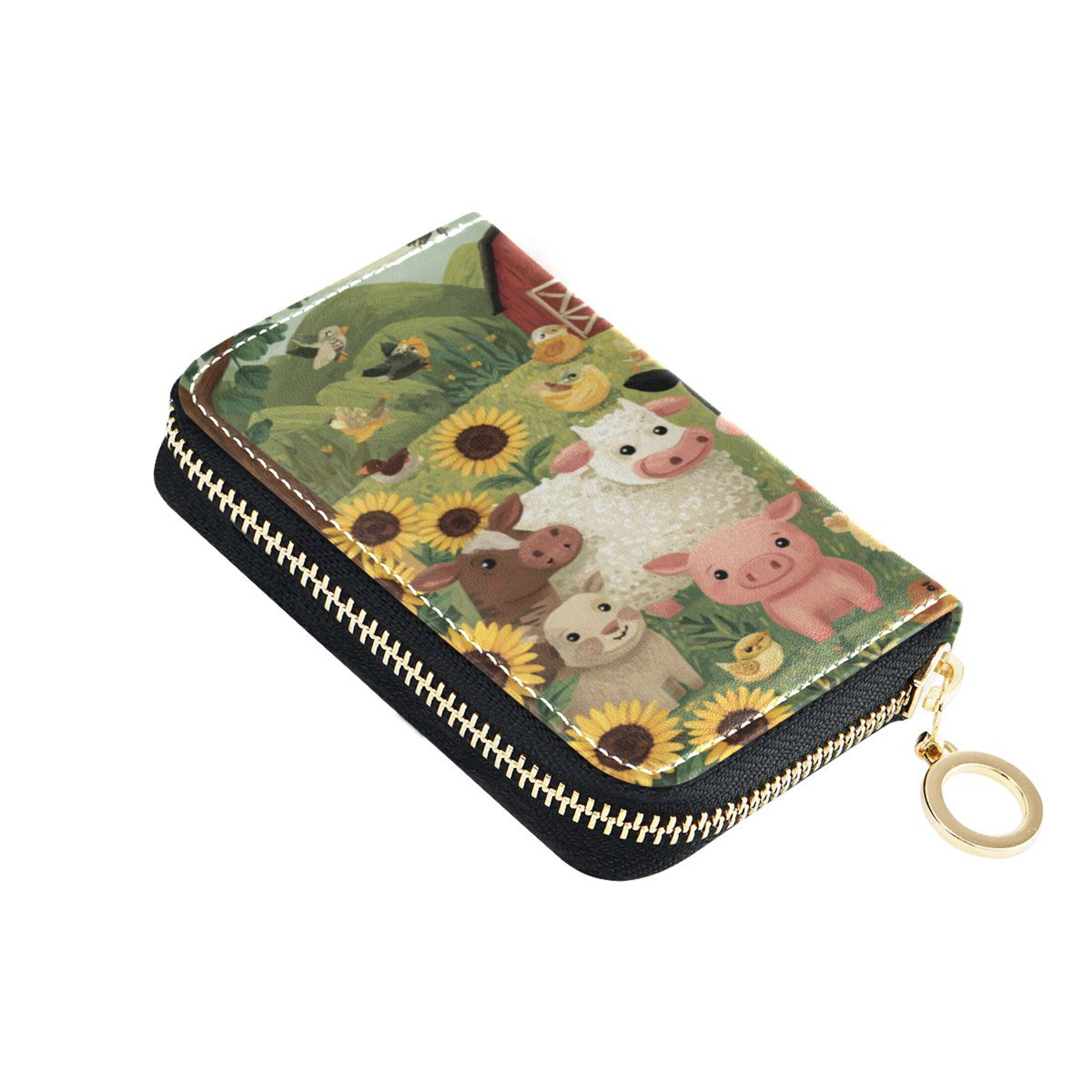 Leather Zipper Card Bag 4.7x3.1x0.8Inch Women's Card Bag Coin Purse ...