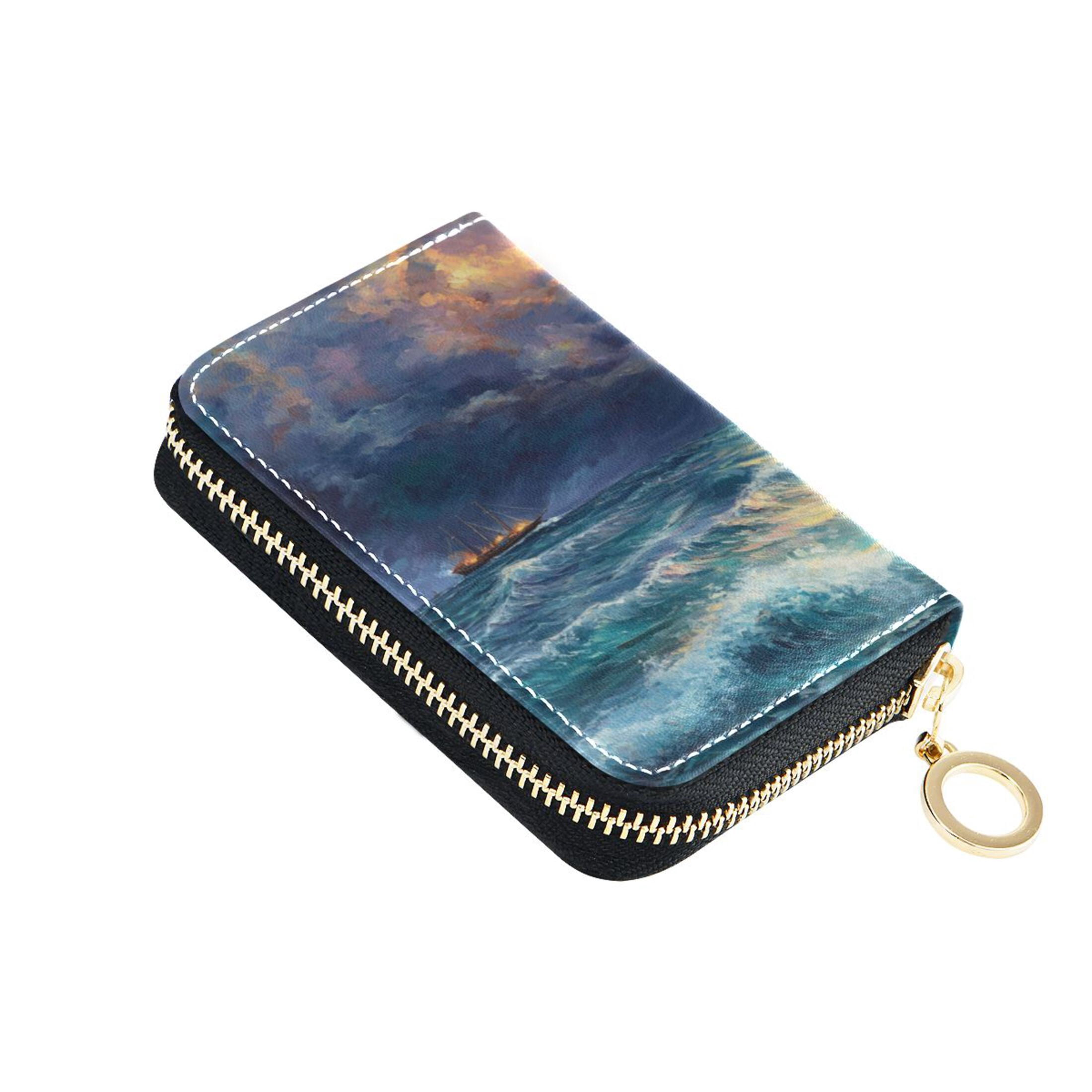 Leather Zipper Card Bag 4.7x3.1x0.8Inch Women's Card Bag Coin Purse ...
