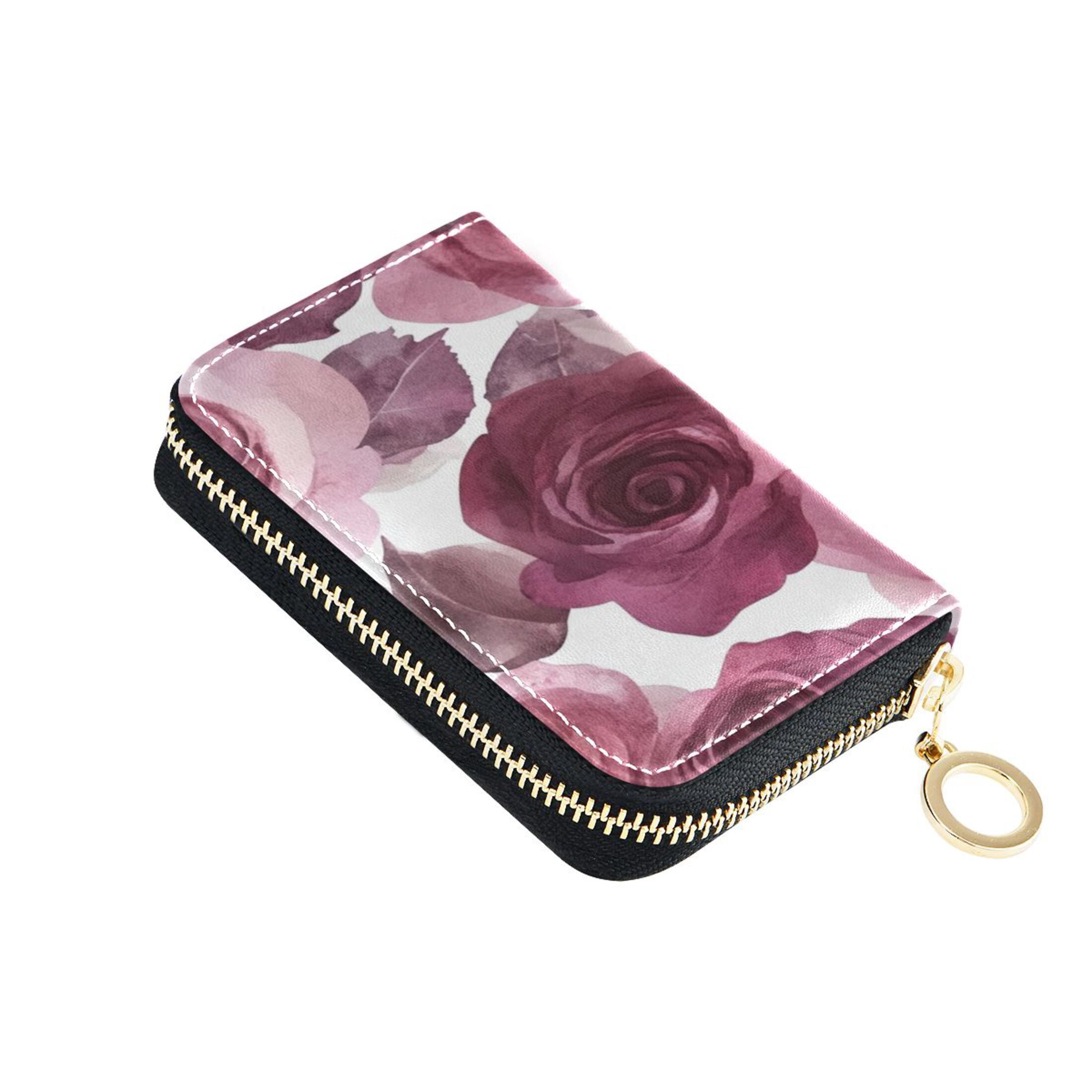Leather Zipper Card Bag 4.7x3.1x0.8Inch Women's Card Bag Coin Purse ...