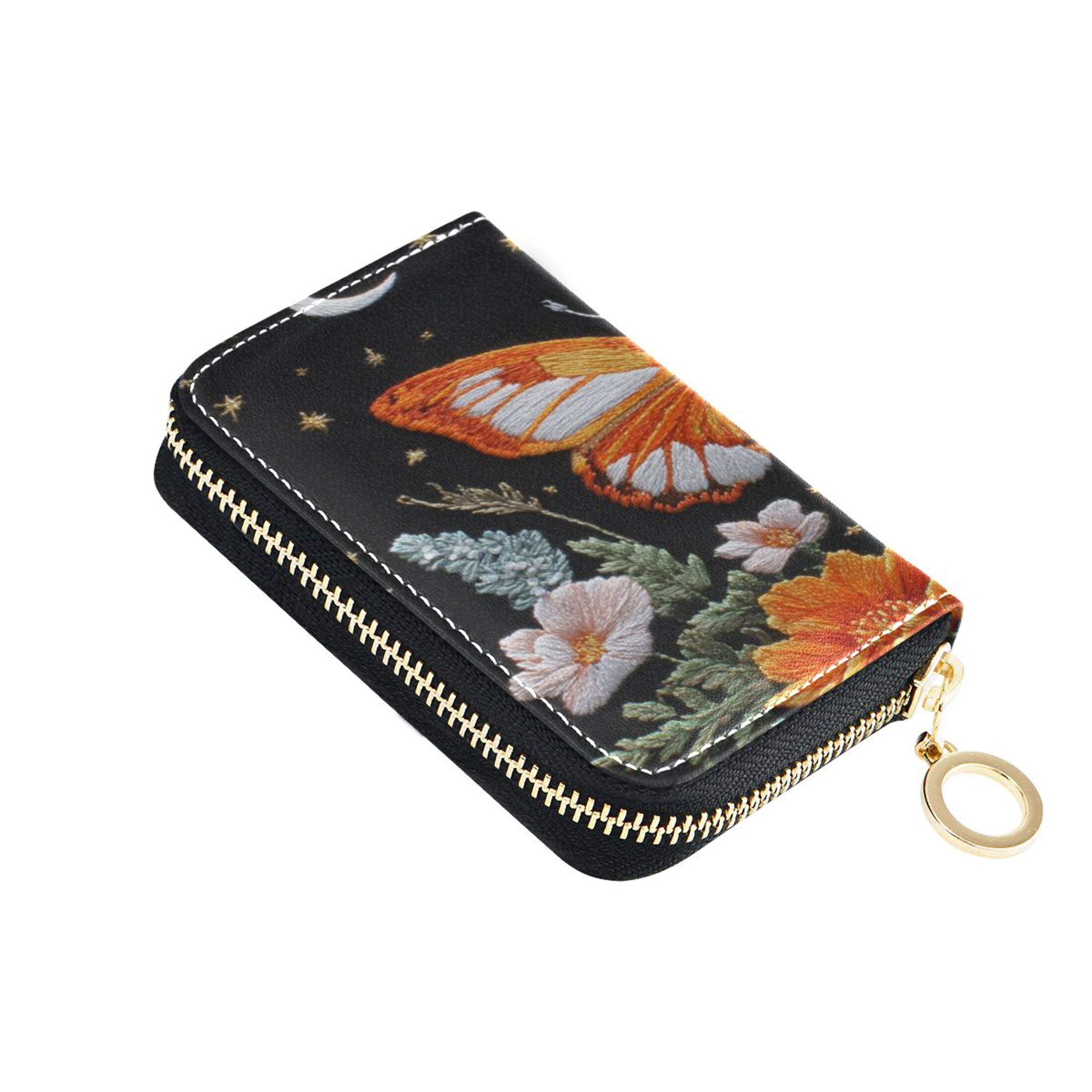 Leather Zipper Card Bag 4.7x3.1x0.8Inch Women's Card Bag Coin Purse ...