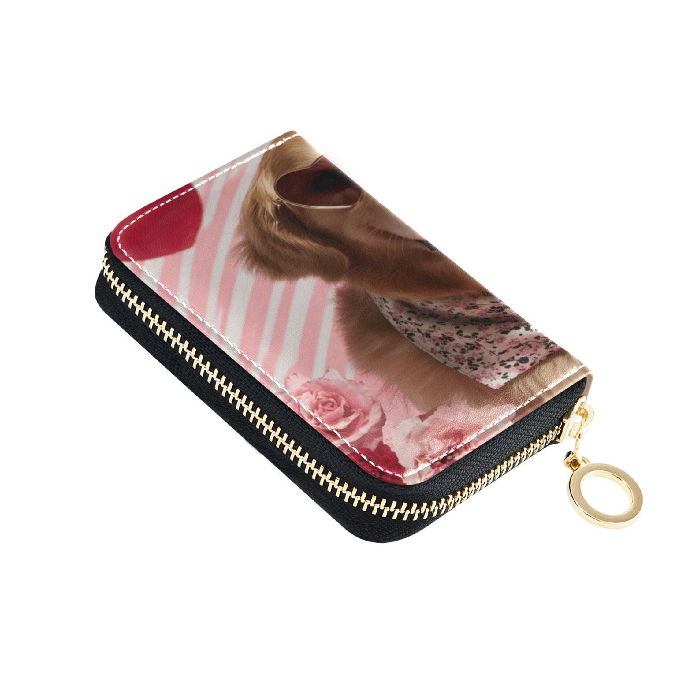 Leather Zipper Card Bag 4.7x3.1x0.8Inch Women's Card Bag Coin Purse ...