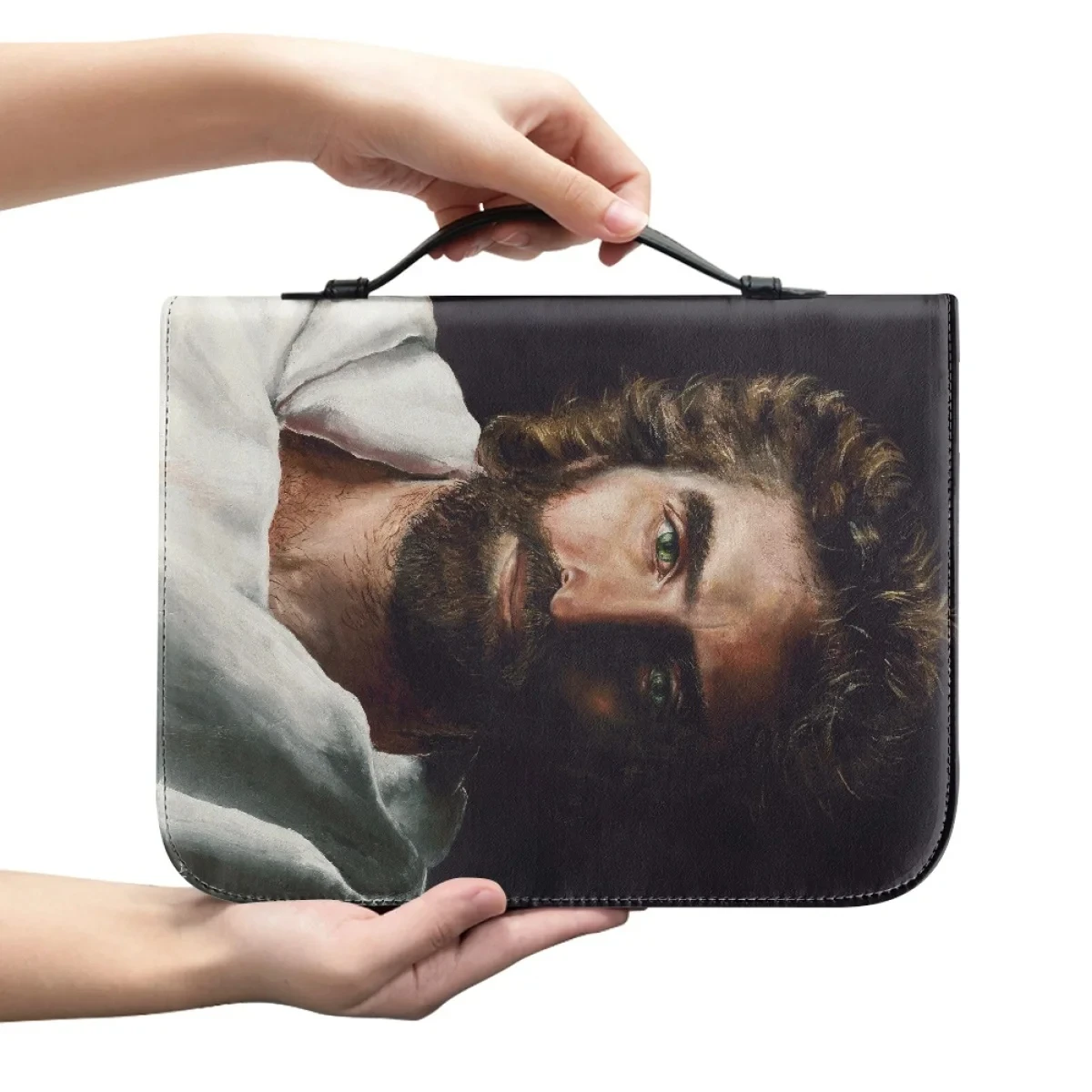 Leather Zippered Handle Bible Bag Christian Jesus Design Study Book ...