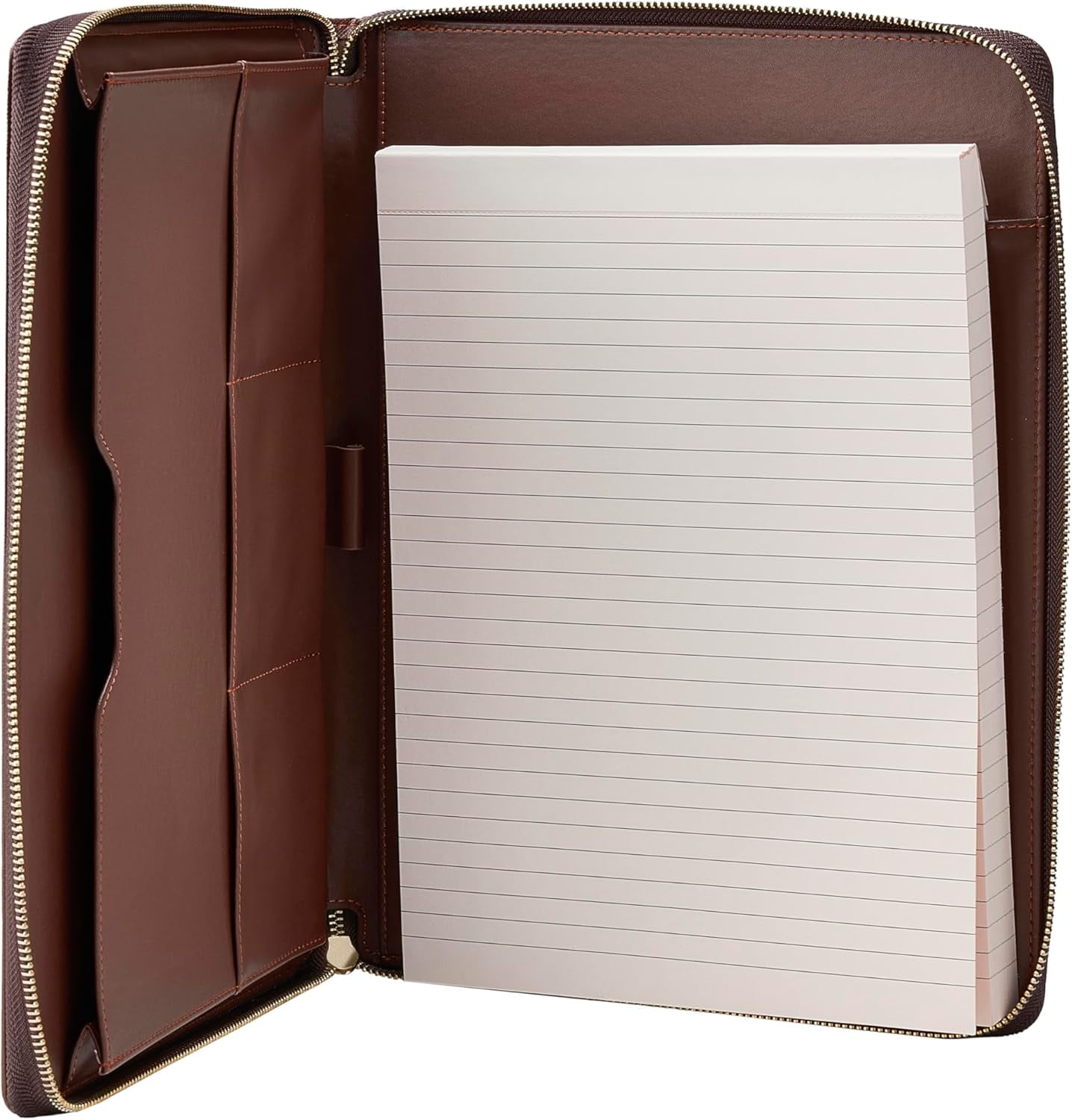 Leather Zippered Portfolio Organizer - Genuine Leather Business Binder ...