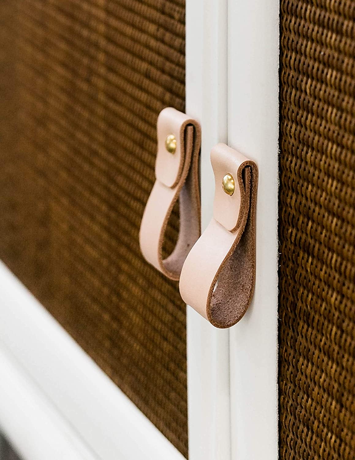 Leather and Brass Drawer Pull - minimal furniture knobs modern kitchen handle pulls for cabinets ...