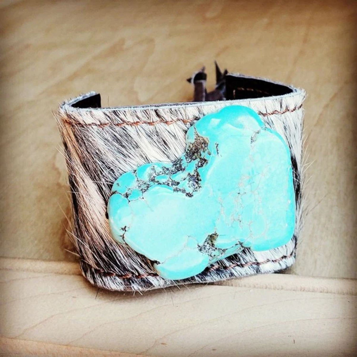 Leather cuff gray hair on hide w/ turquoise stone - Walmart.com