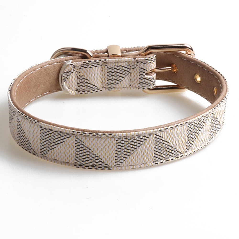 Leather dog collar and leash set, checkered dog collar strap metal ...