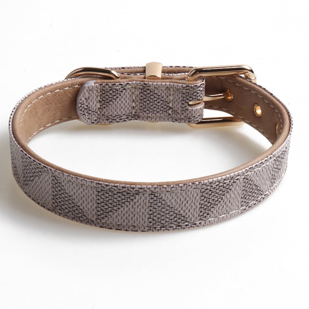 Leather dog collar and leash set, checkered dog collar strap metal ...
