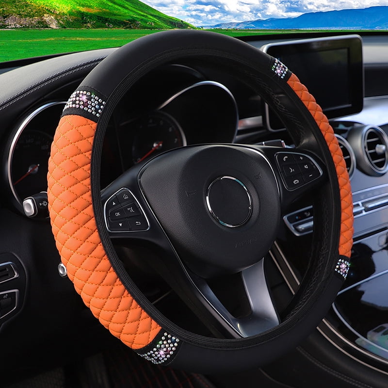 Leather embroidered three-dimensional color diamond car steering wheel ...