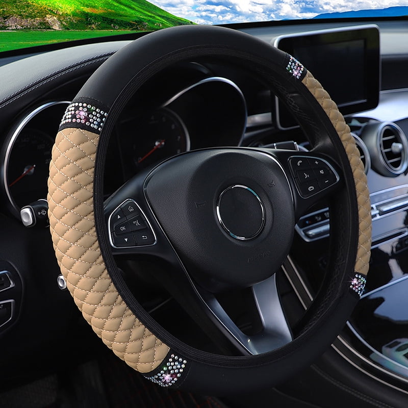 Leather embroidered three-dimensional color diamond car steering wheel ...