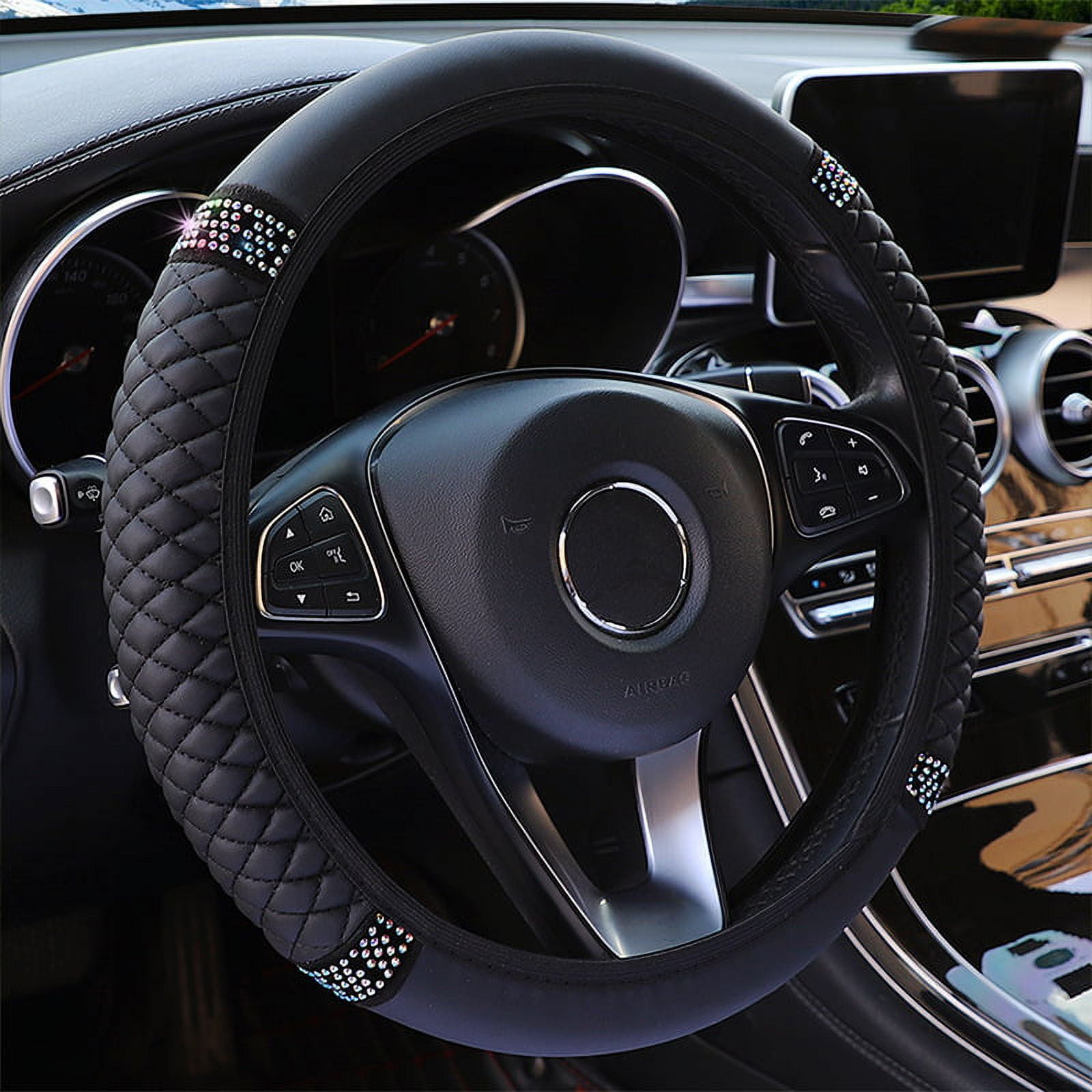 Leather embroidered three-dimensional color diamond car steering wheel ...