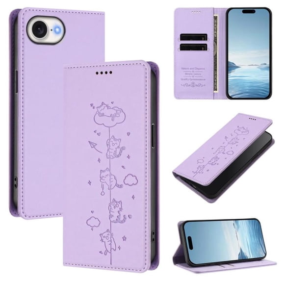 Leather For iPhone 16e , RFID Blocking Protection, Playful Cats ...